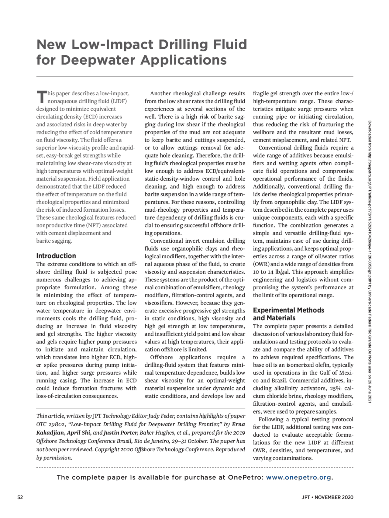 New Low-Impact Drilling Fluid for Deepwater Applications - Docsity