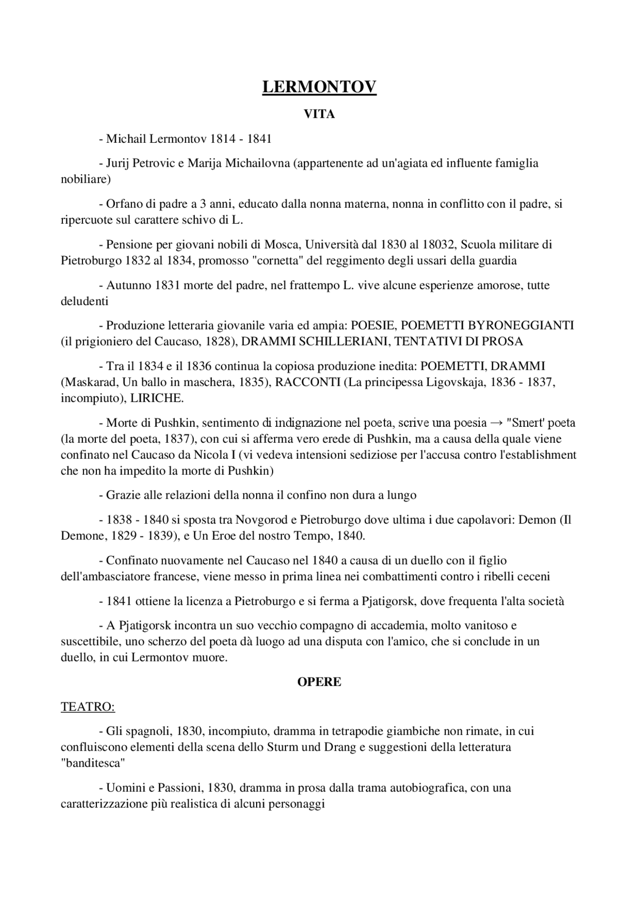 Michail Lermontov Un Eroe Del Nostro Tempo Docsity