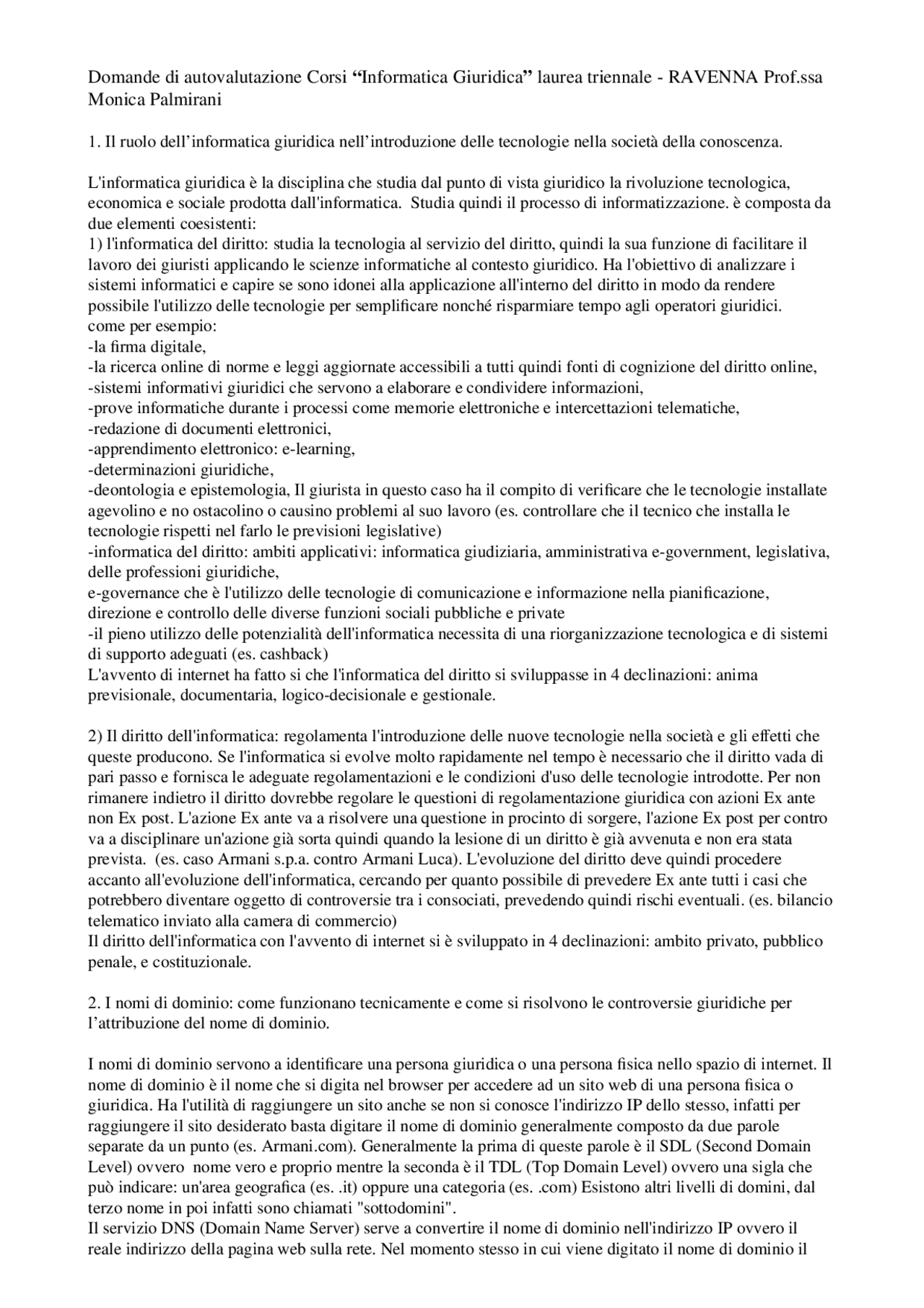 Risposte Esame Informatica Giuridica Prove Desame Di Informatica