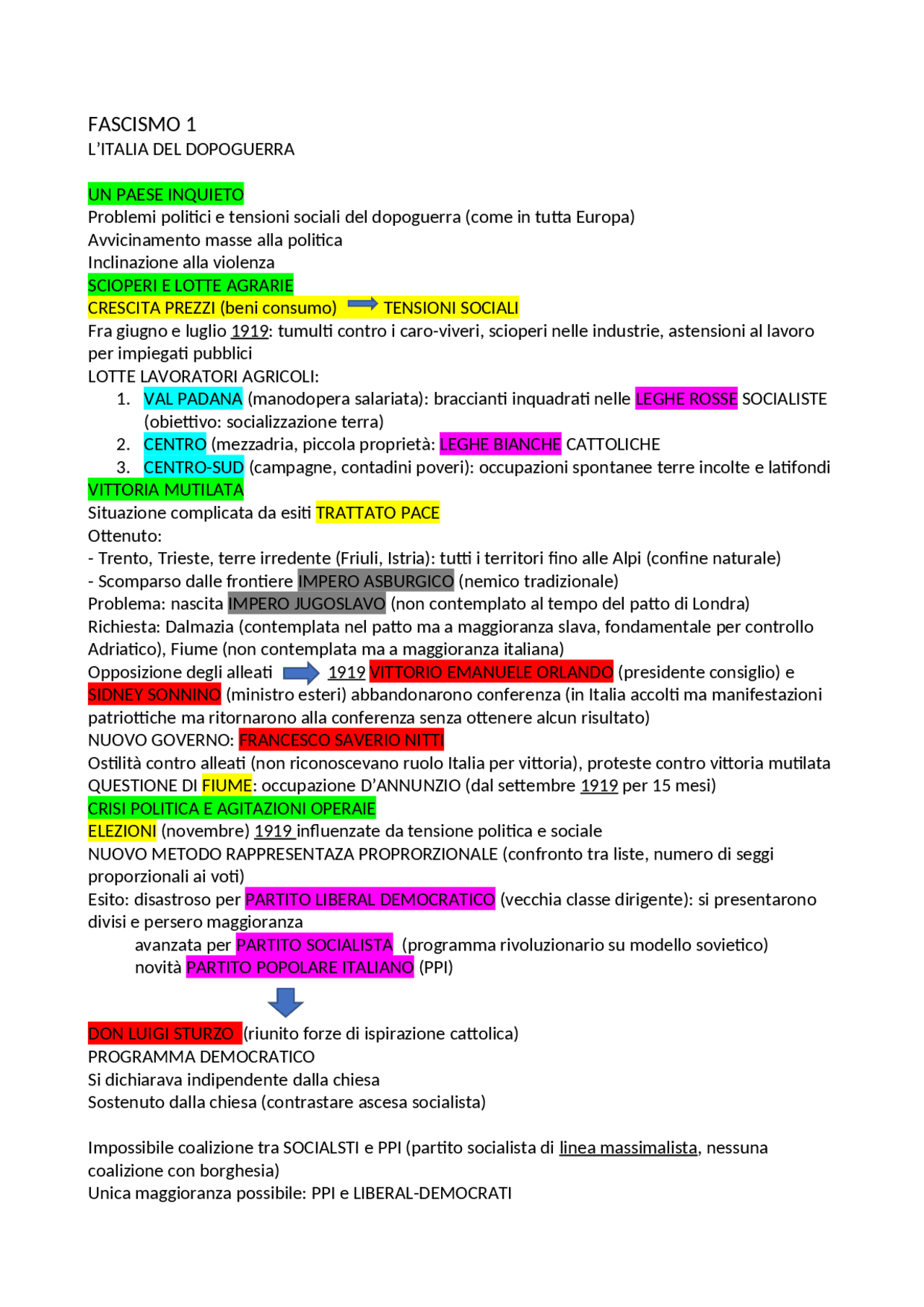 Lascesa Del Fascismo Docsity