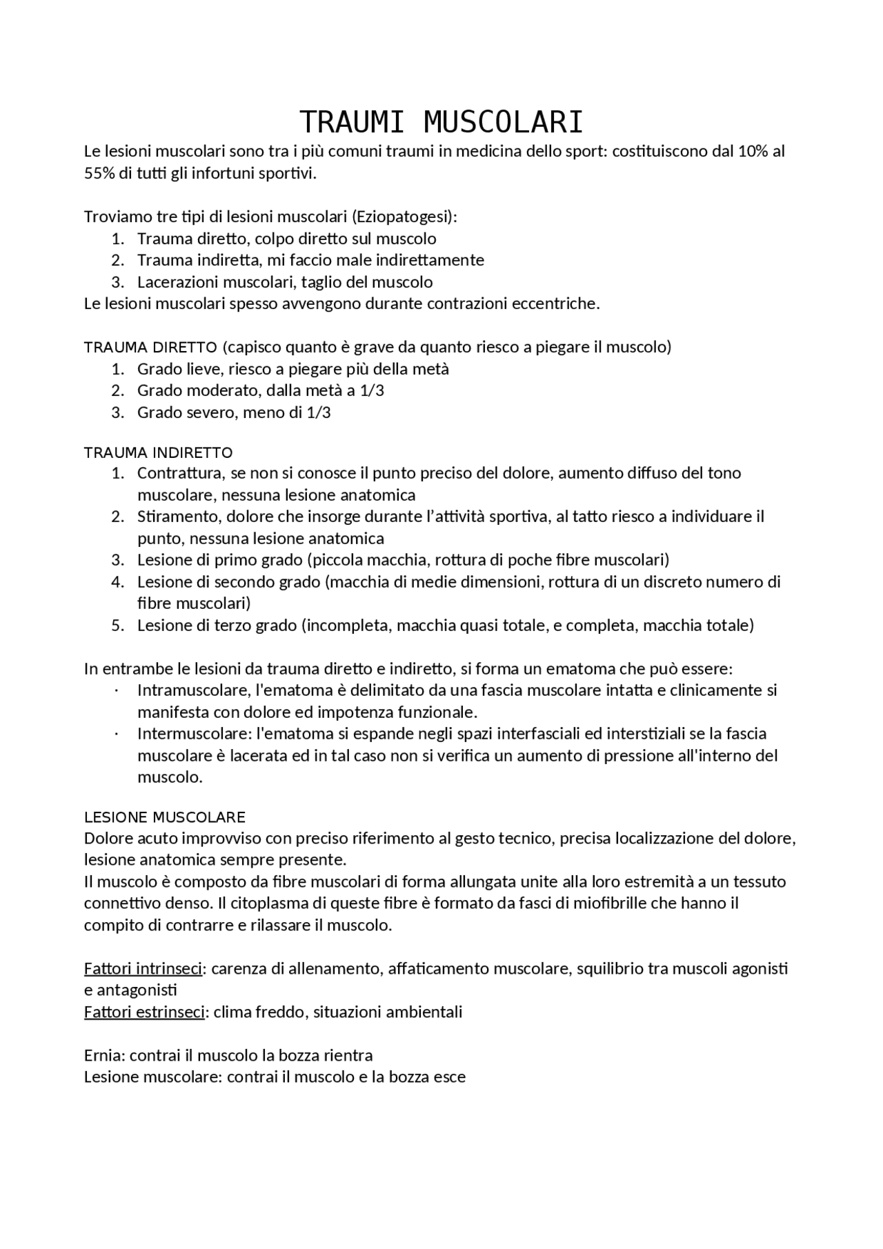 I traumi muscolari e i tempi di recupero - Docsity