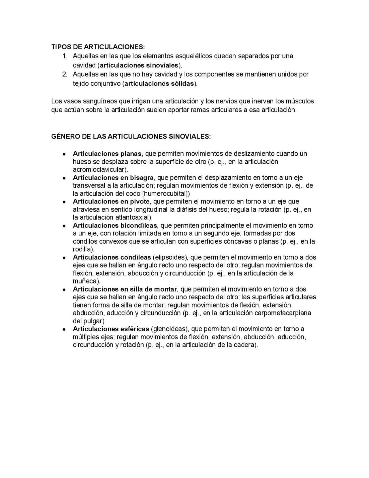 Tipos De Articulaciones Del Cuerpo Humano Resúmenes De Anatomía Docsity