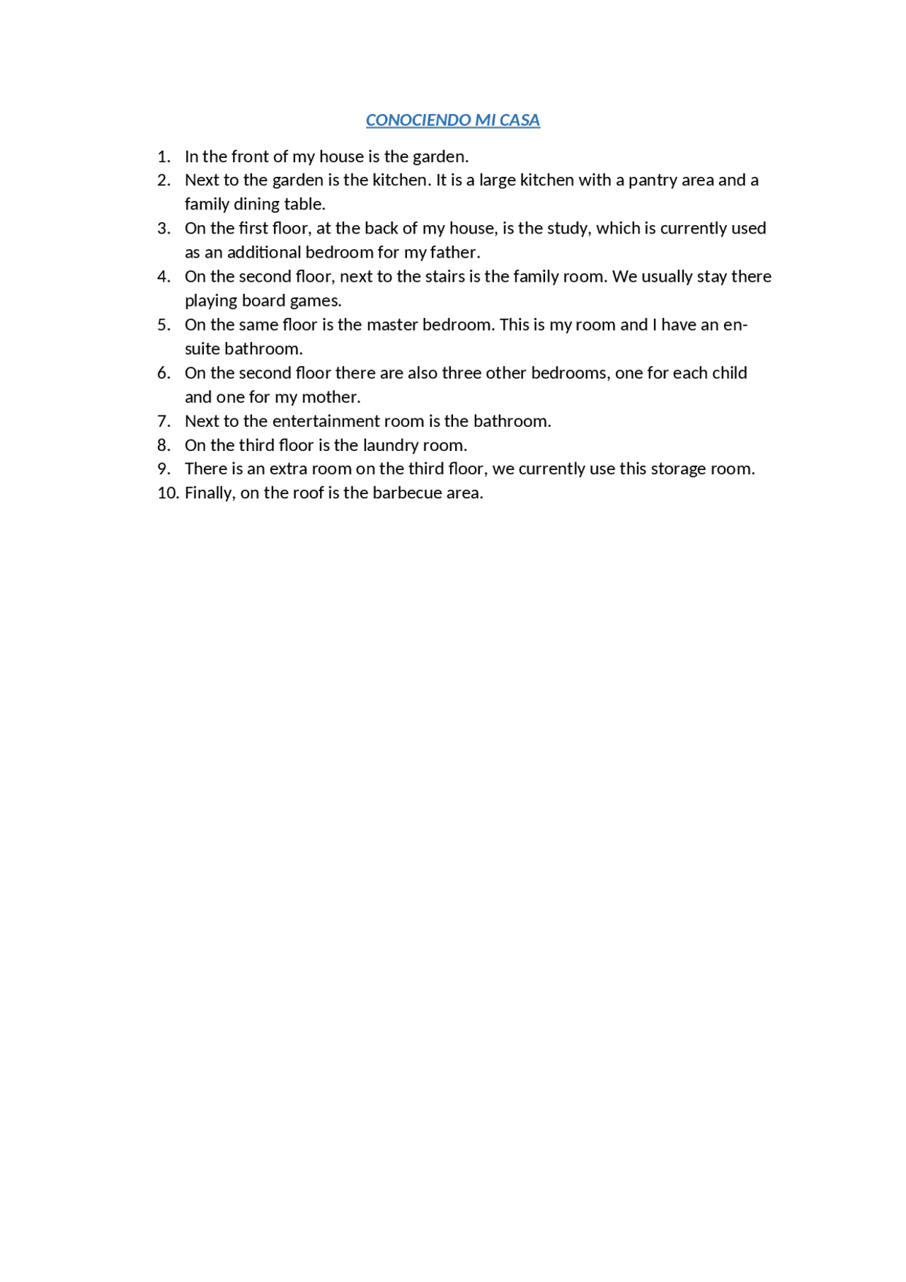 CONOCIENDO MI CASA MY HOUSE - Docsity