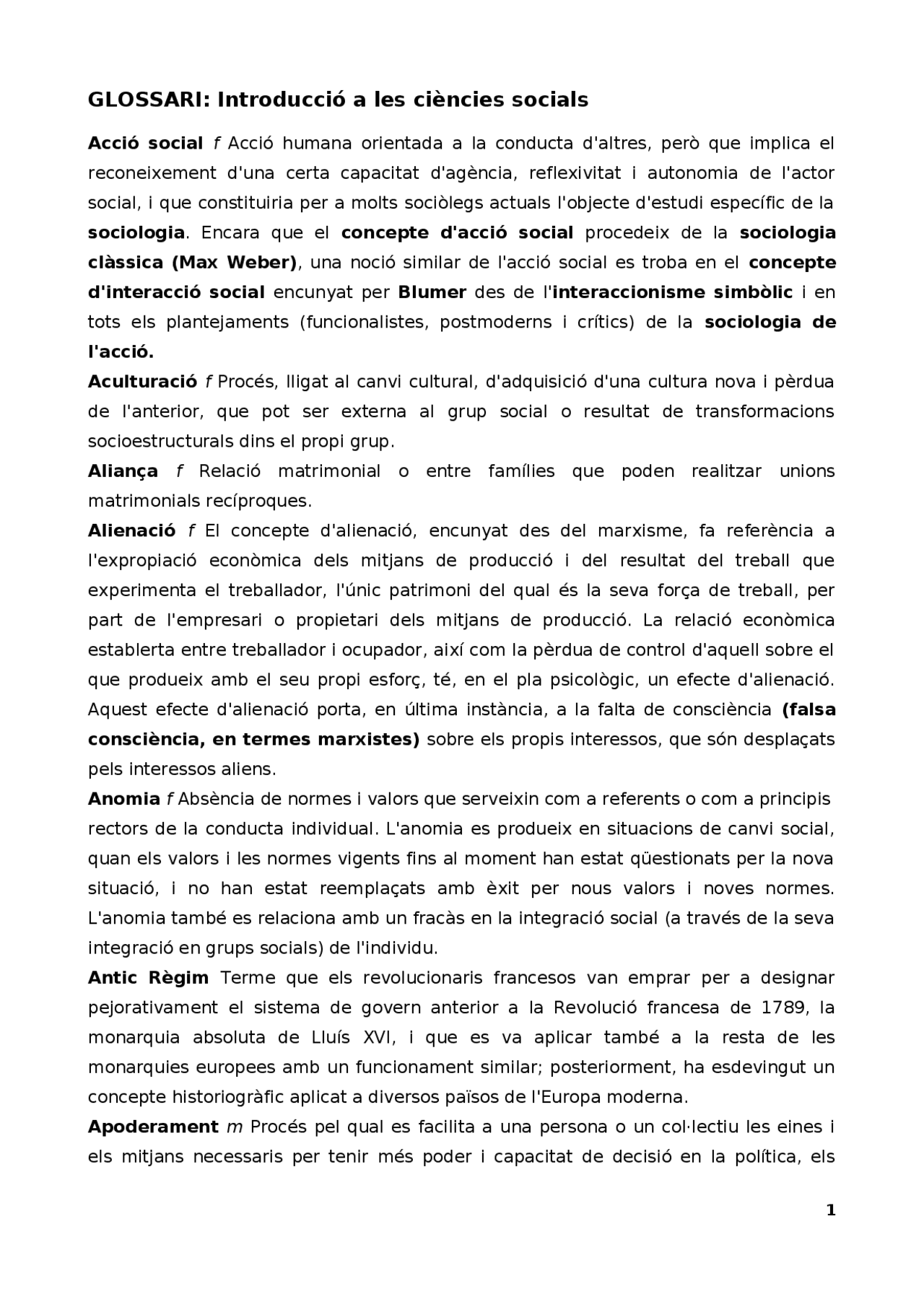 Glossari Introducció A Les Ciències Socials Docsity