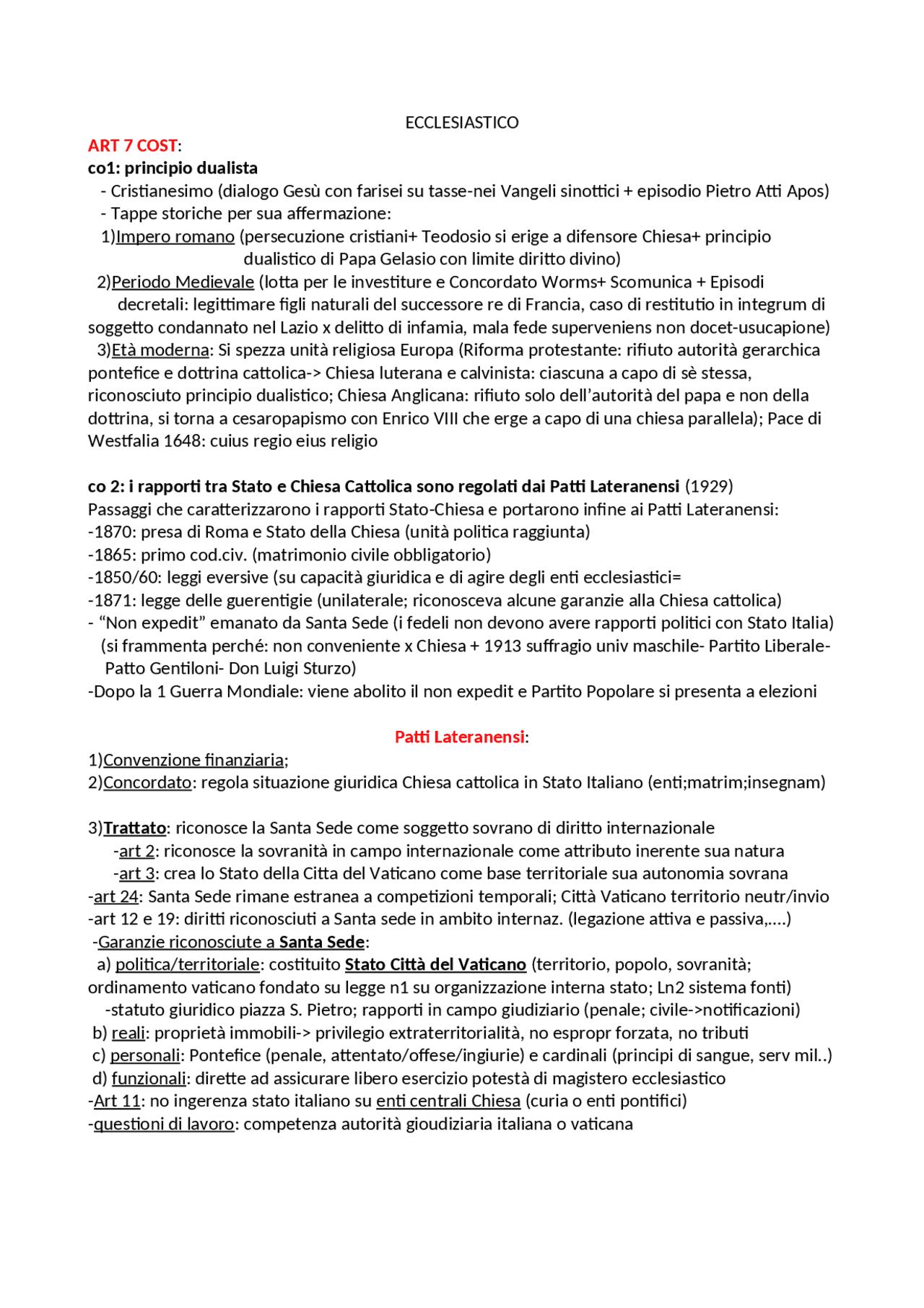 Diritto Ecclesiastico Docsity