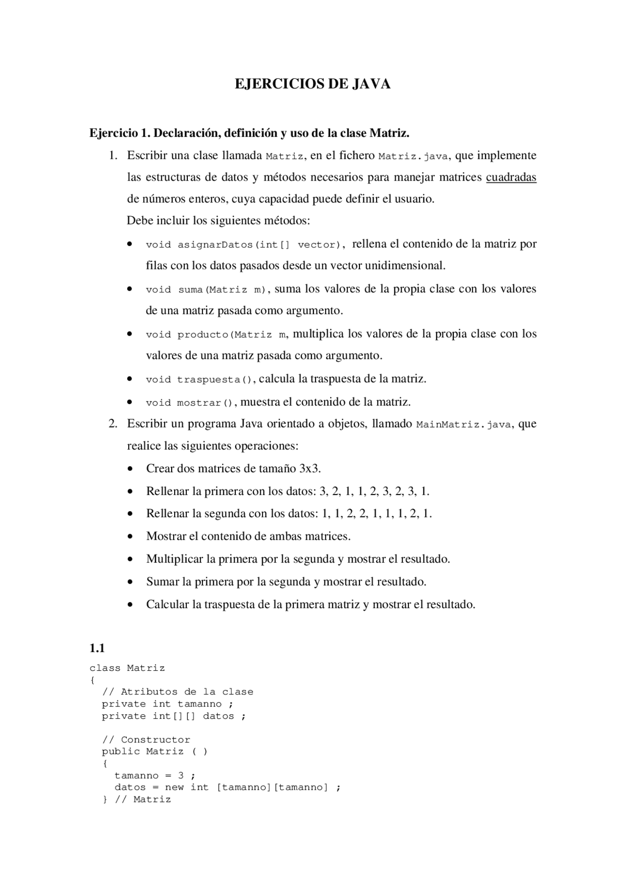 Ejercicio De Matrices Docsity