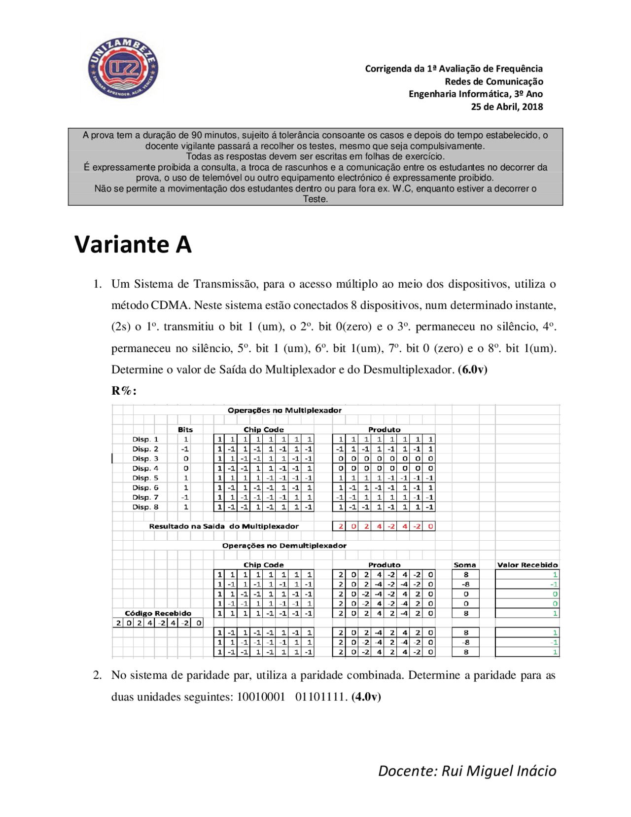 Guiao de correcao de teste | Notas de estudo Redes de Computadores e ...