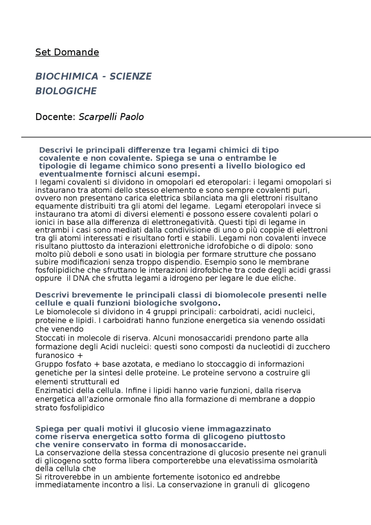 Biochimica Set Domande Aperte Con Risposte Ecampus Scienze