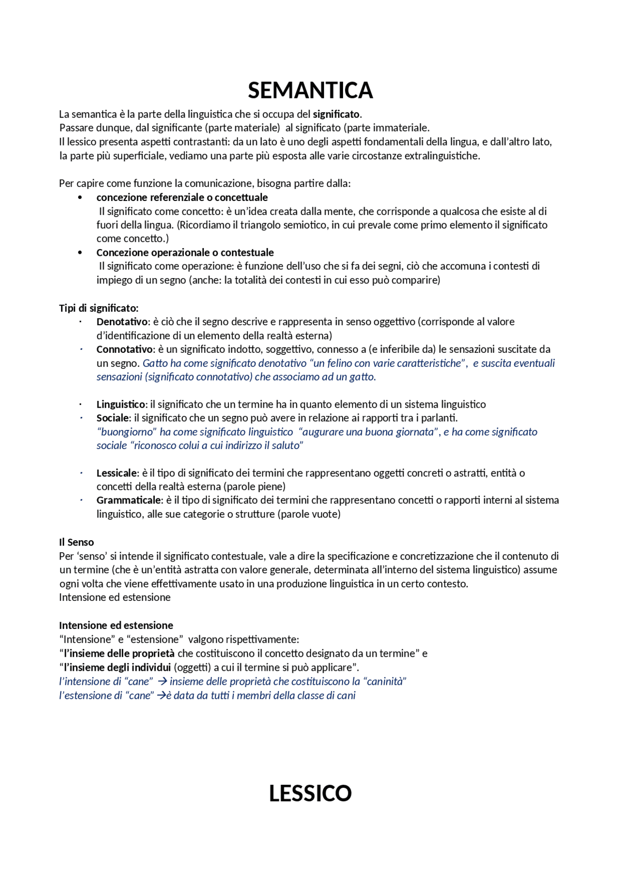 Semantica, lessico e pragmatica prof.Onesti - Docsity
