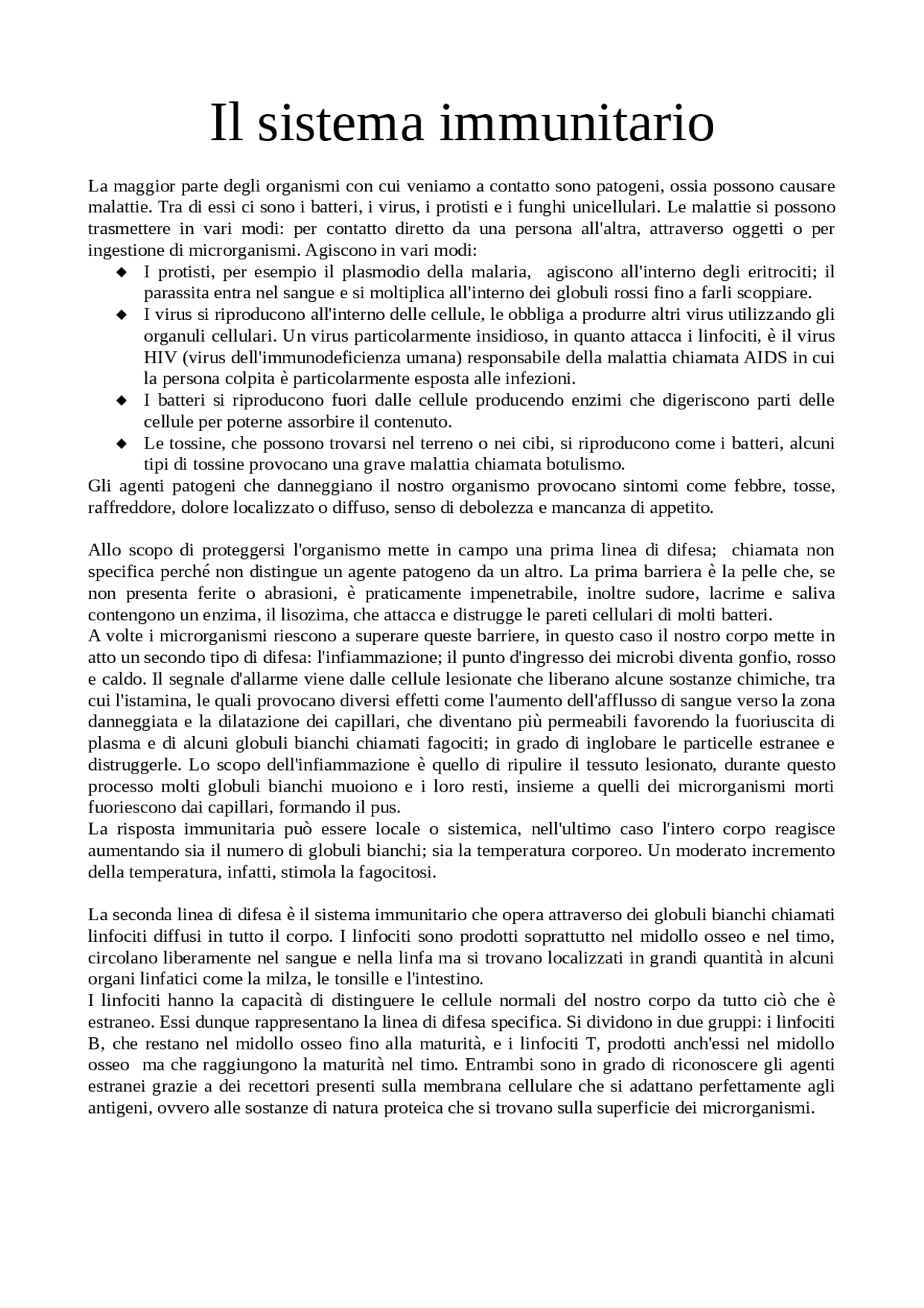 Il Sistema Immunitario Docsity