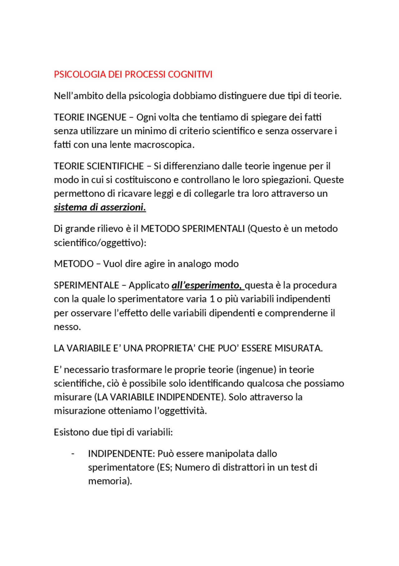 APPUNTI PSICOLOGIA DEI PROCESSI COGNITIVI - Docsity