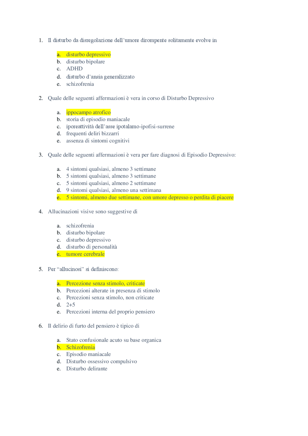 Domande Psichiatria Solmi Docsity