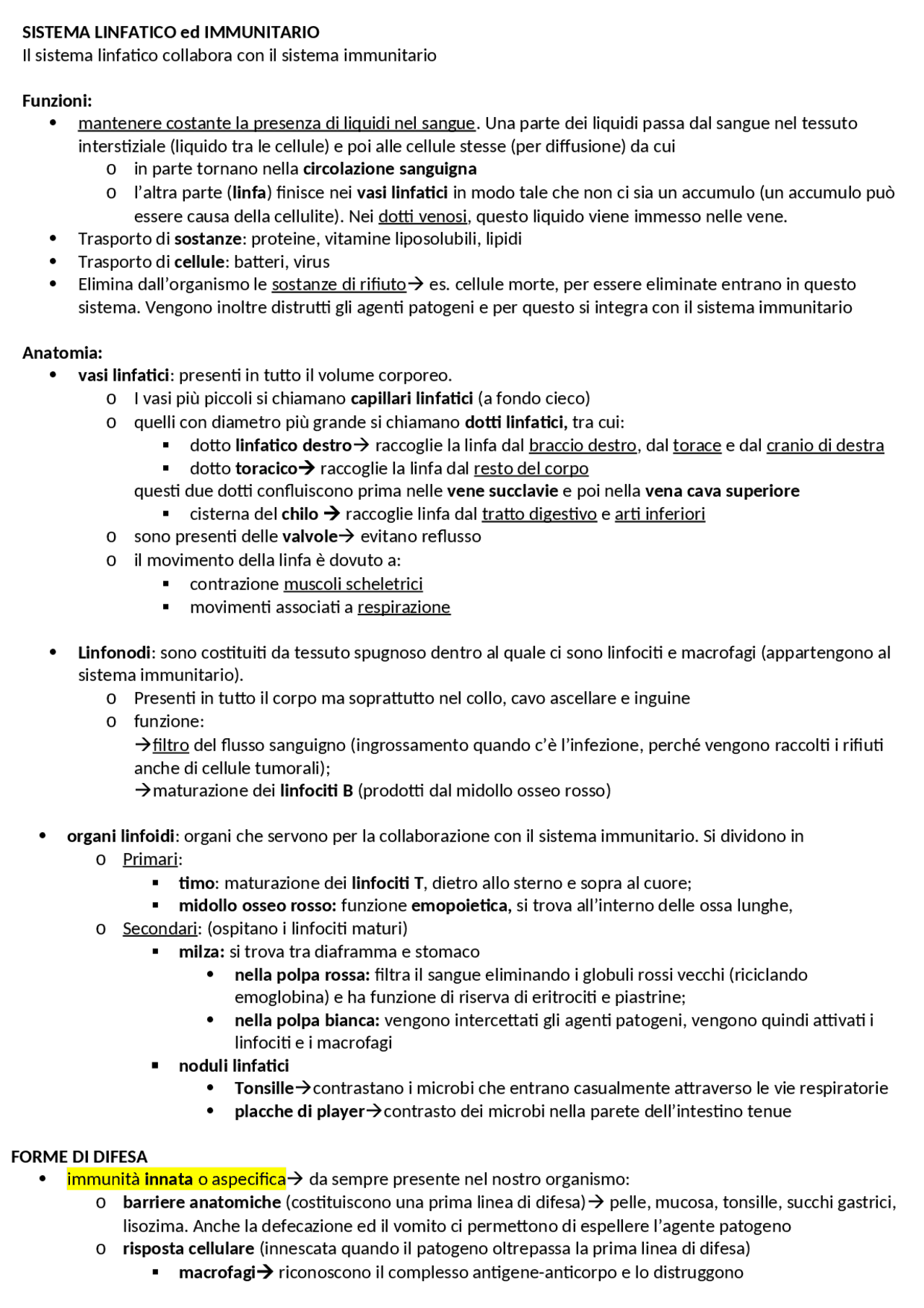 Sistema Linfatico Ed Immunitario Docsity