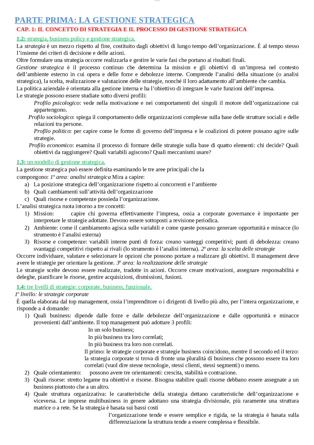 Riassunto Di Strategie Dimpresa Docsity