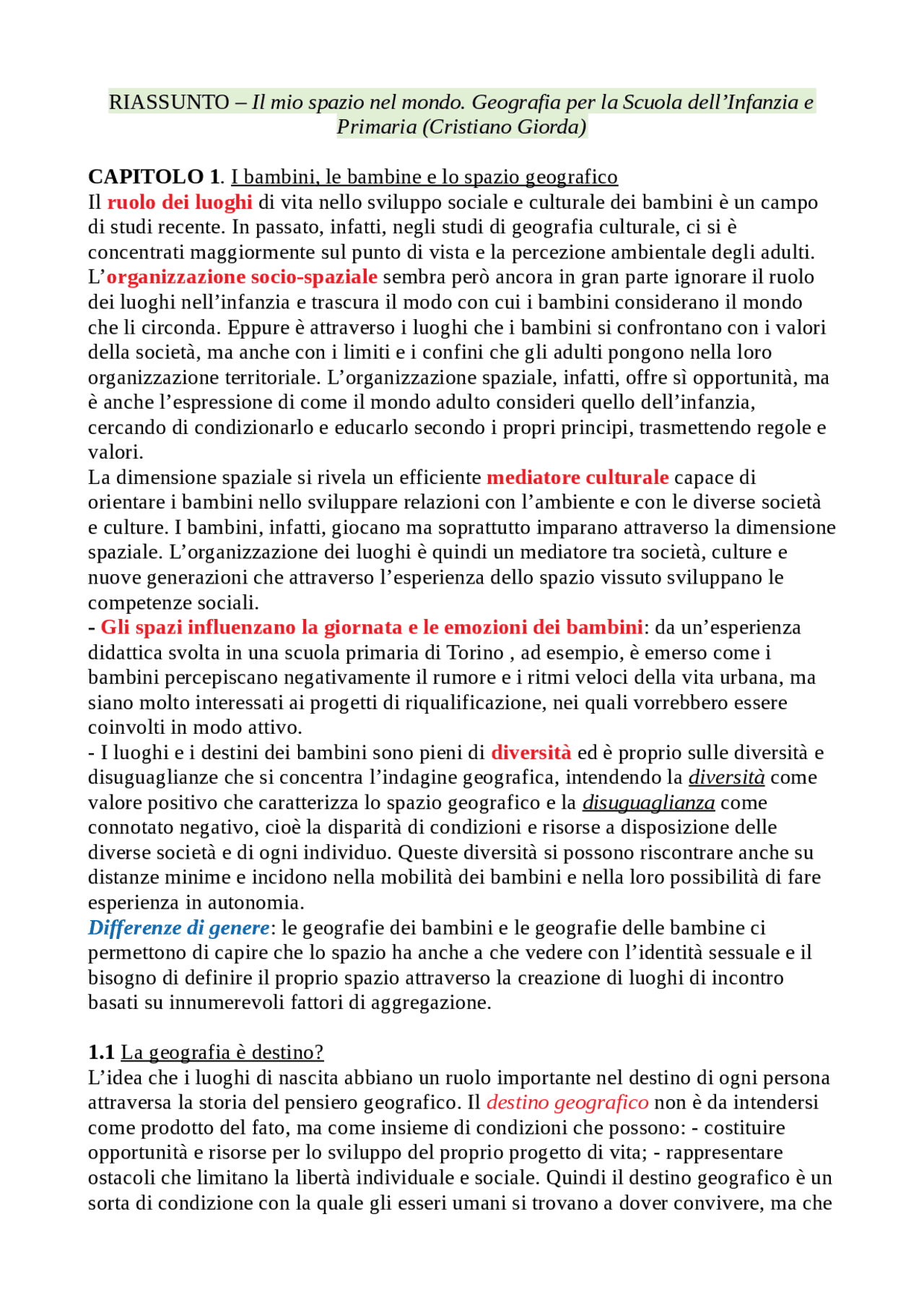 Il Mio Spazio Nel Mondo C Giorda Docsity