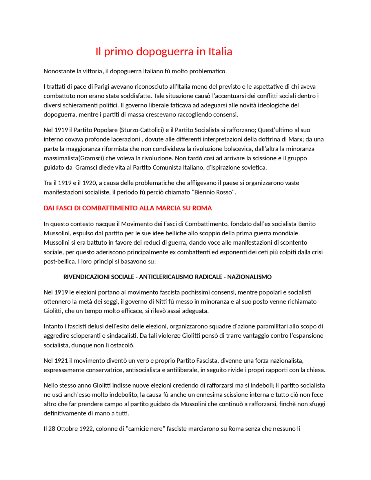 Riassunto Sul Fascismo Docsity