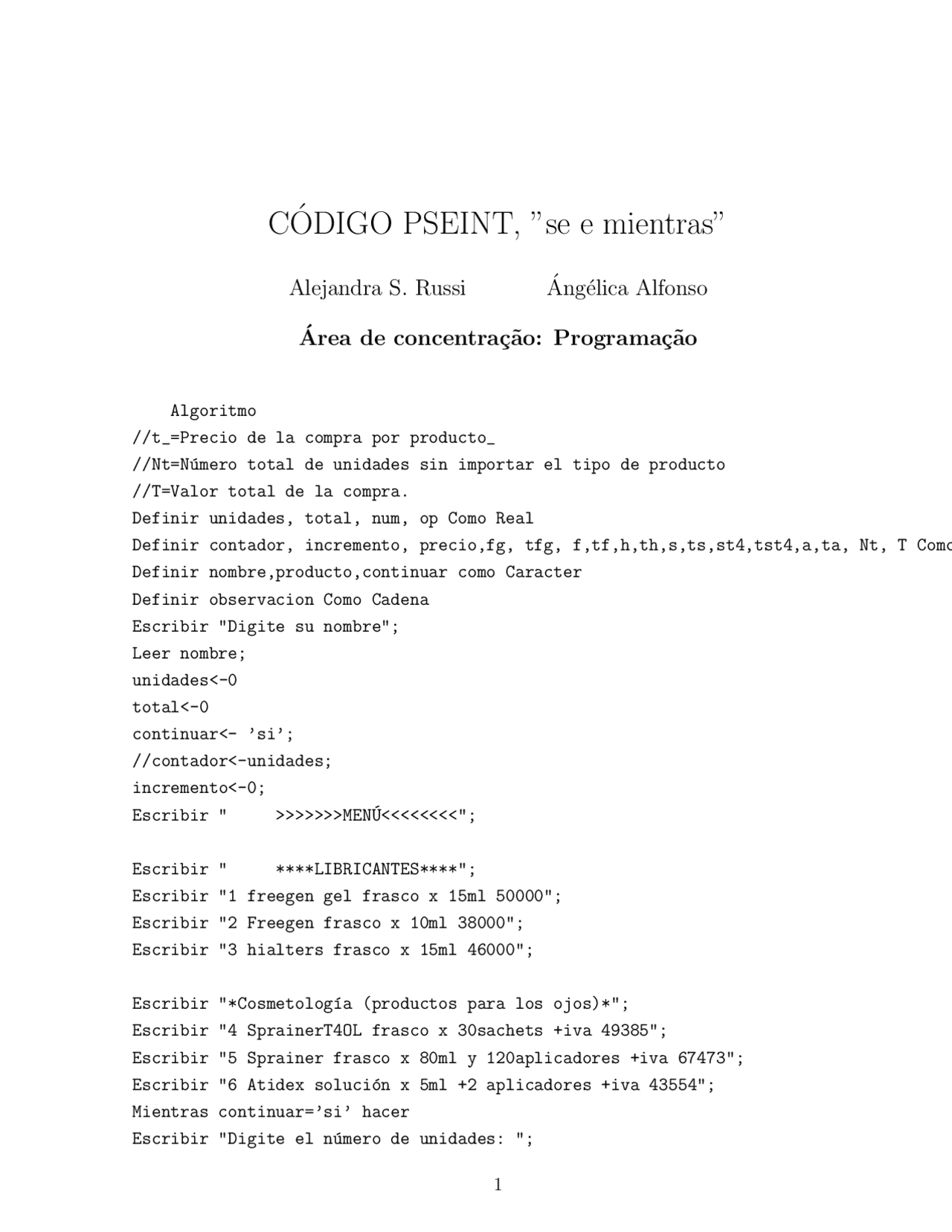 Código Pseint usando ferramentas básicas | Esercizi Matematica | Docsity