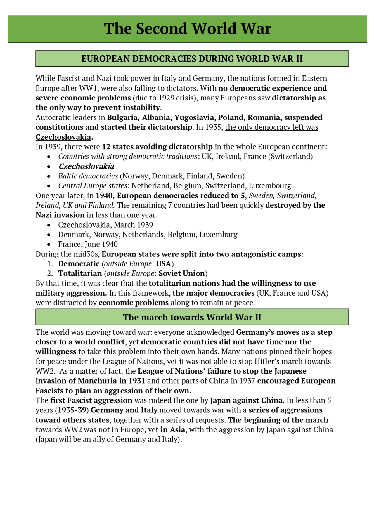 Second World War Notes For Contemporary History Docsity