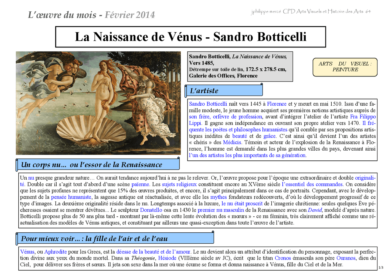 La Naissance de Vénus - Sandro Botticelli - Docsity