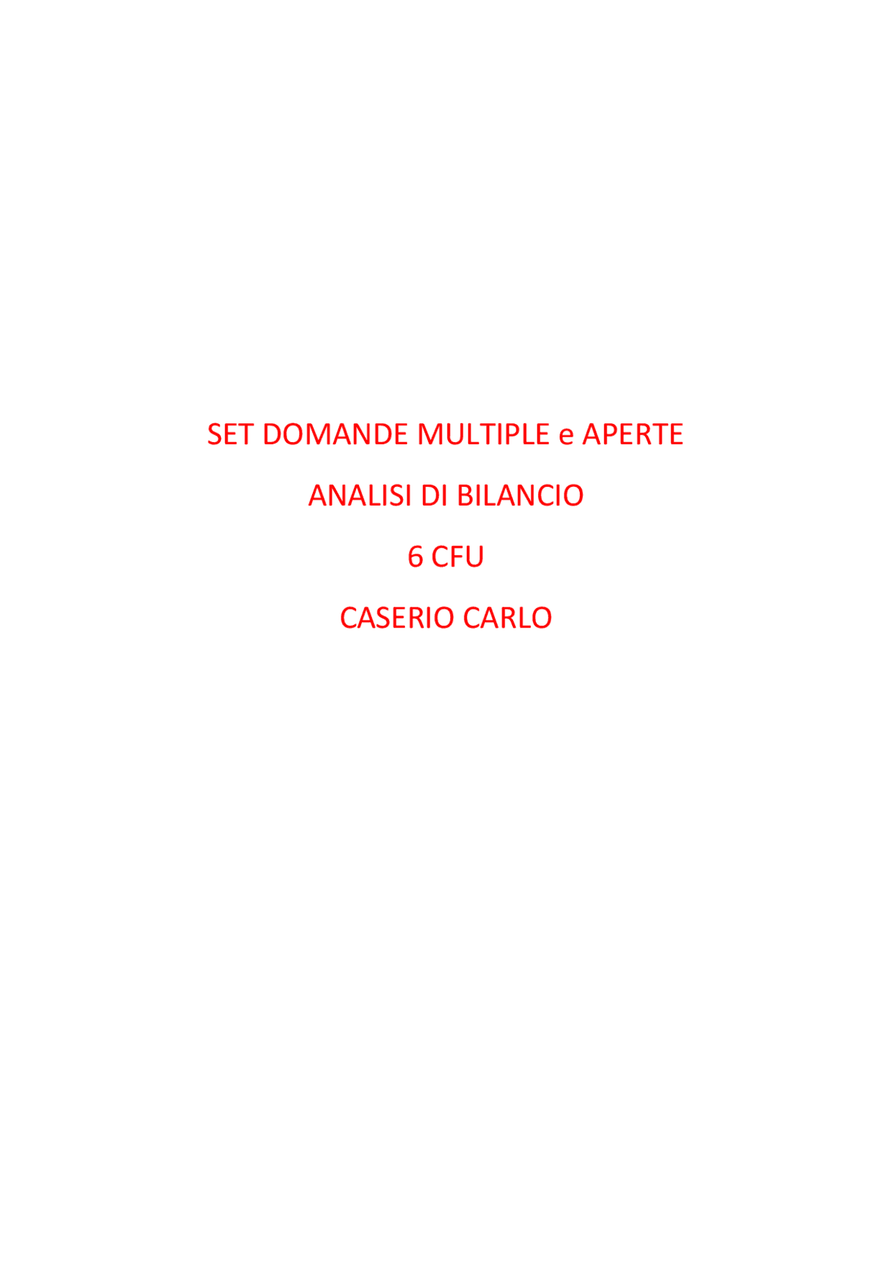 Paniere Analisi Di Bilancio Multiple E Aperte Docsity