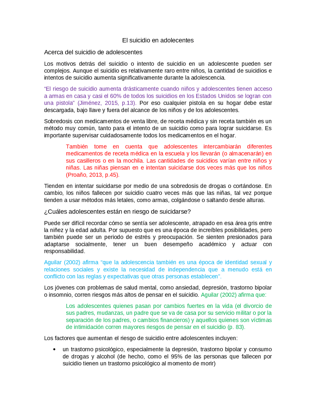El Suicidio En Adolecentes Docsity