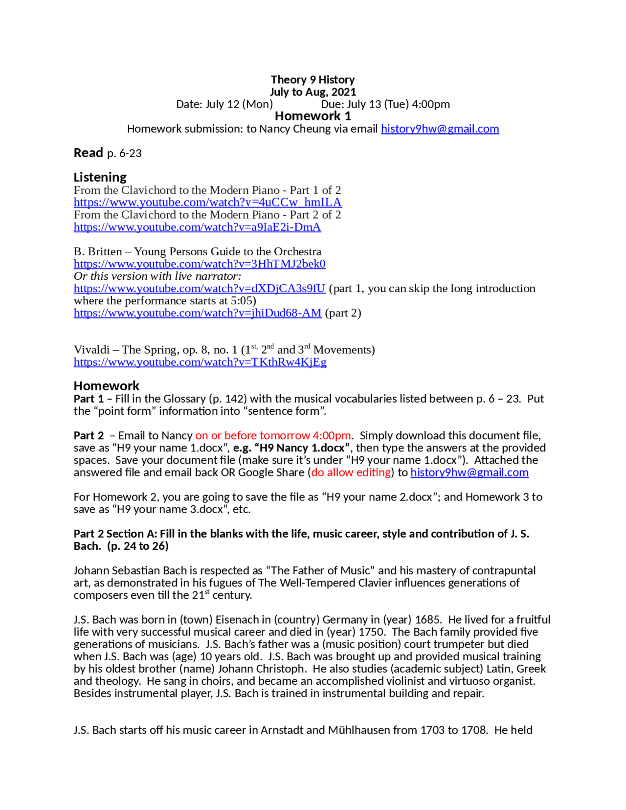 RCM History 9 - Vilvaldi and Bach notes - Docsity