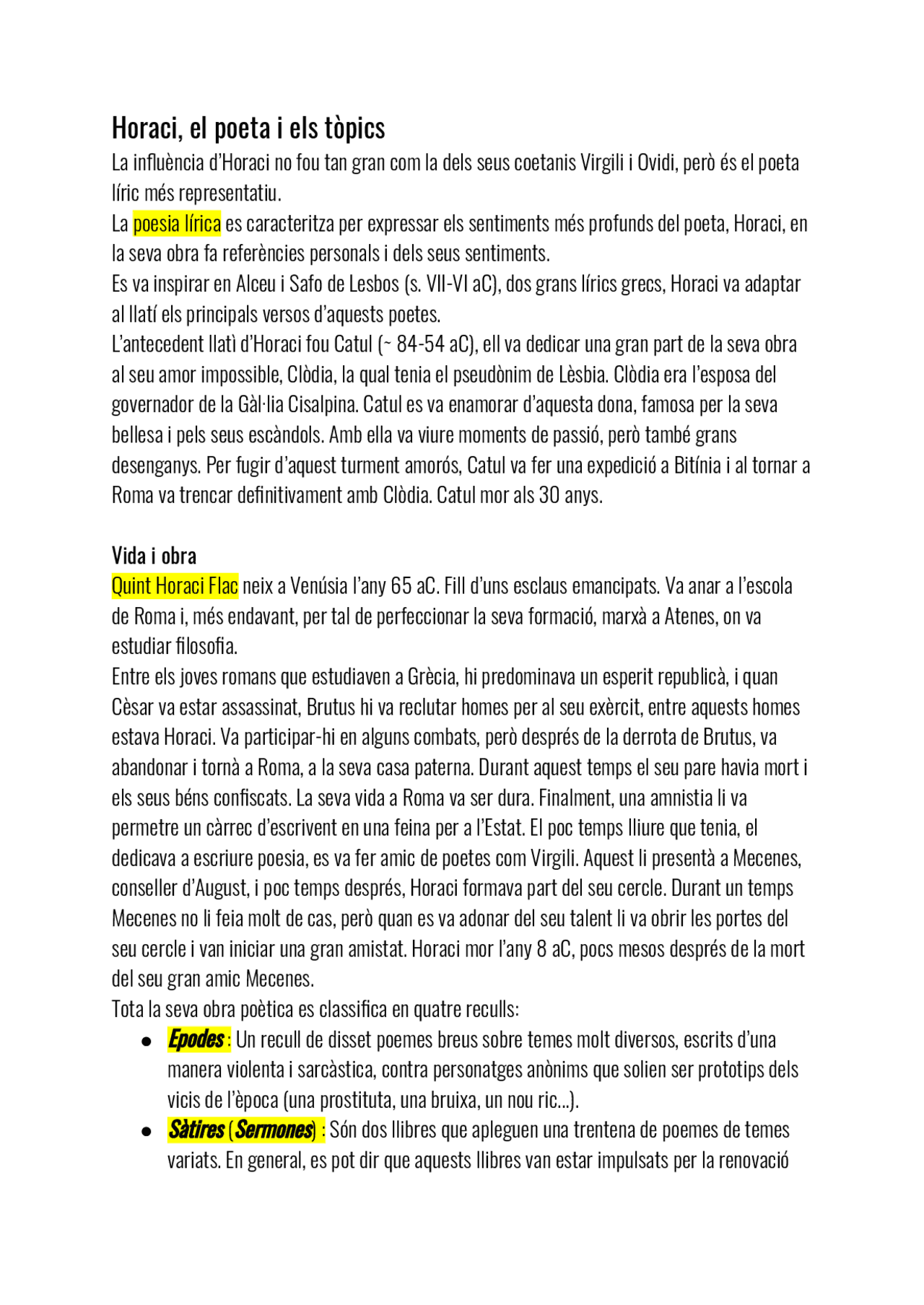 Apunts Dhoraci Per Llatí Apuntes De Latín Docsity