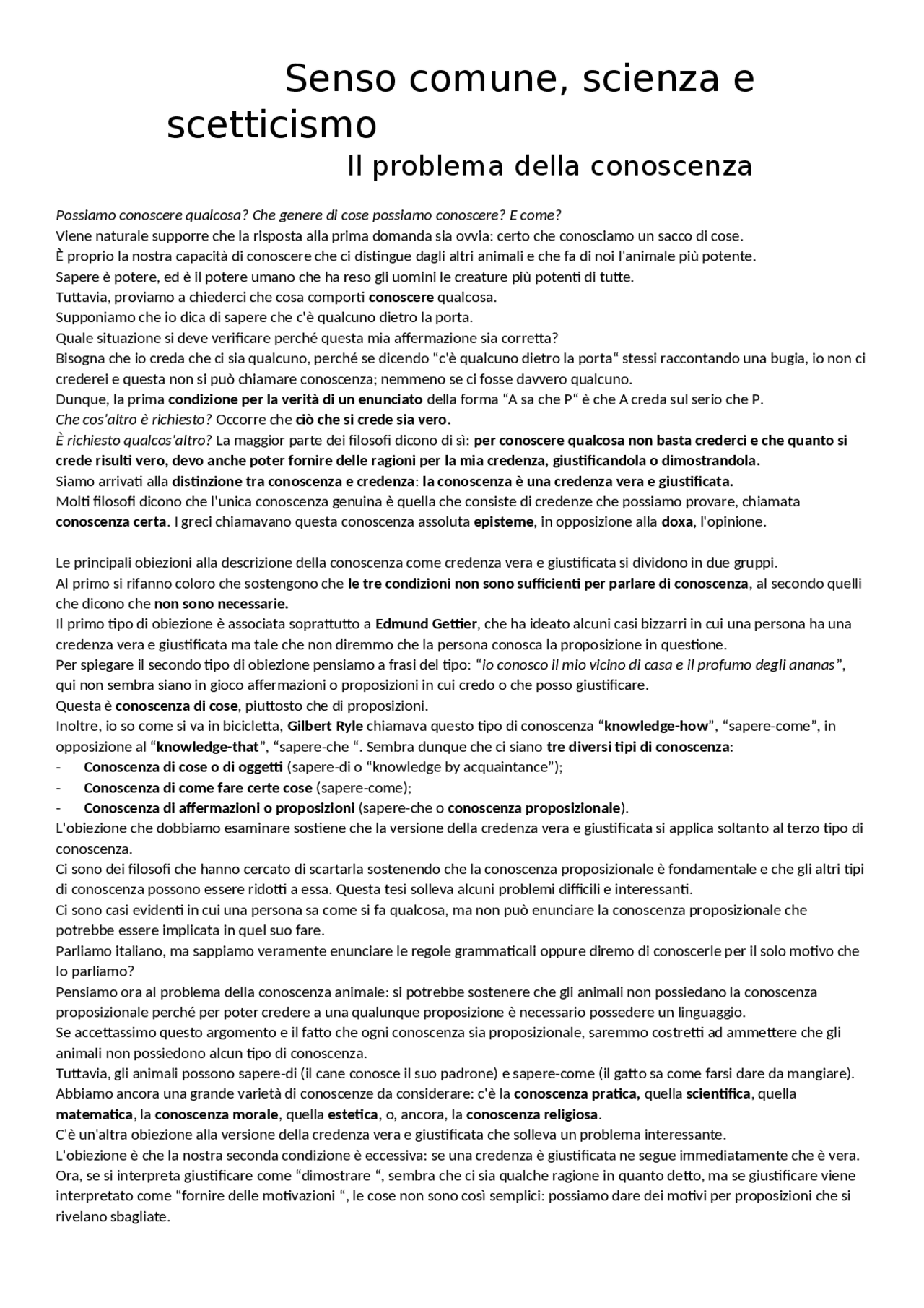 Senso Comune Scienza E Scetticismo Docsity
