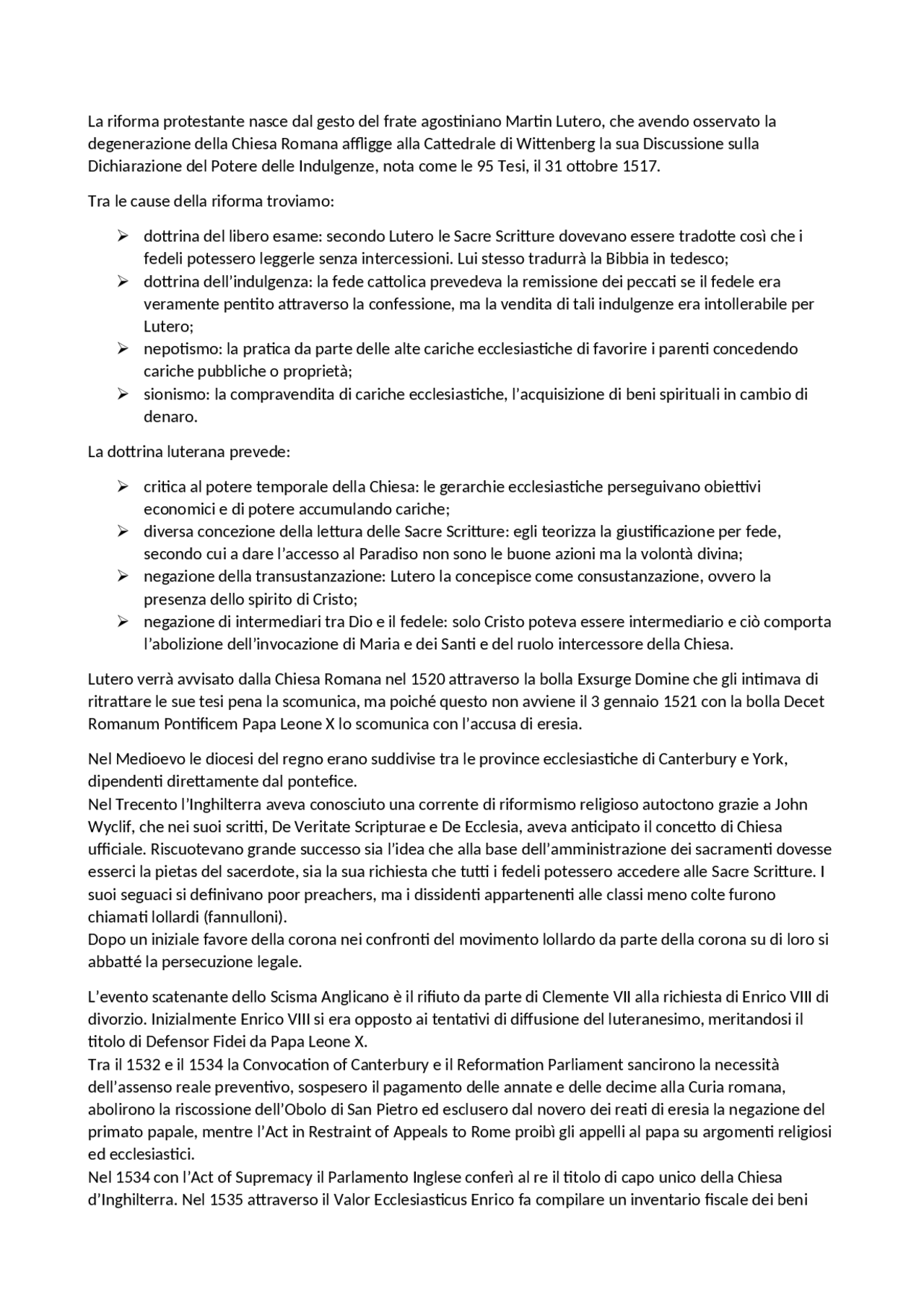 Riassunto Scisma Anglicano - Docsity