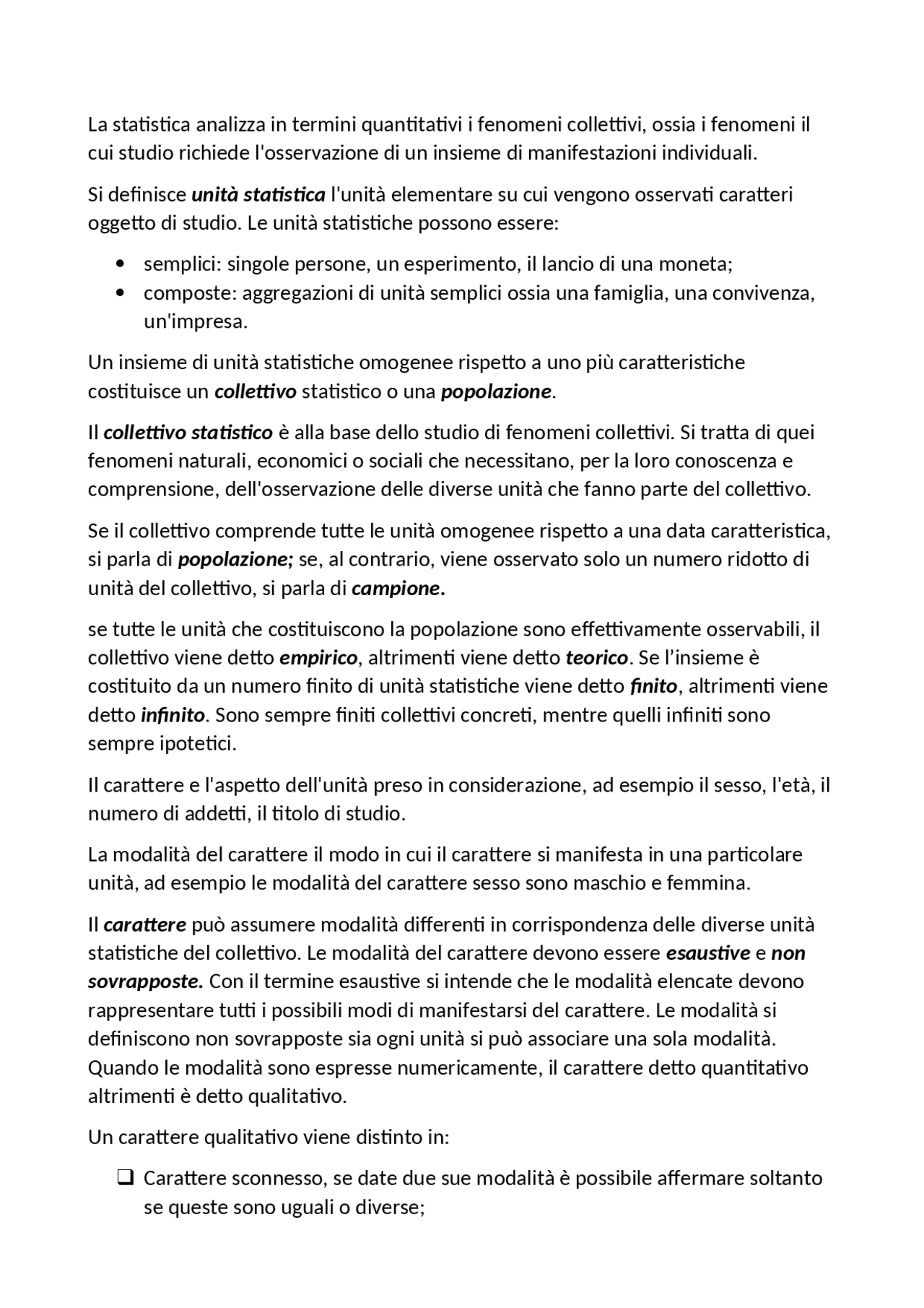 Prima Parte Programma Statistica Docsity