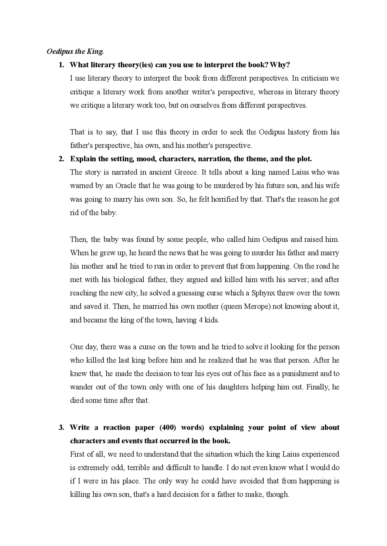 Oedipus the King - summary - Docsity