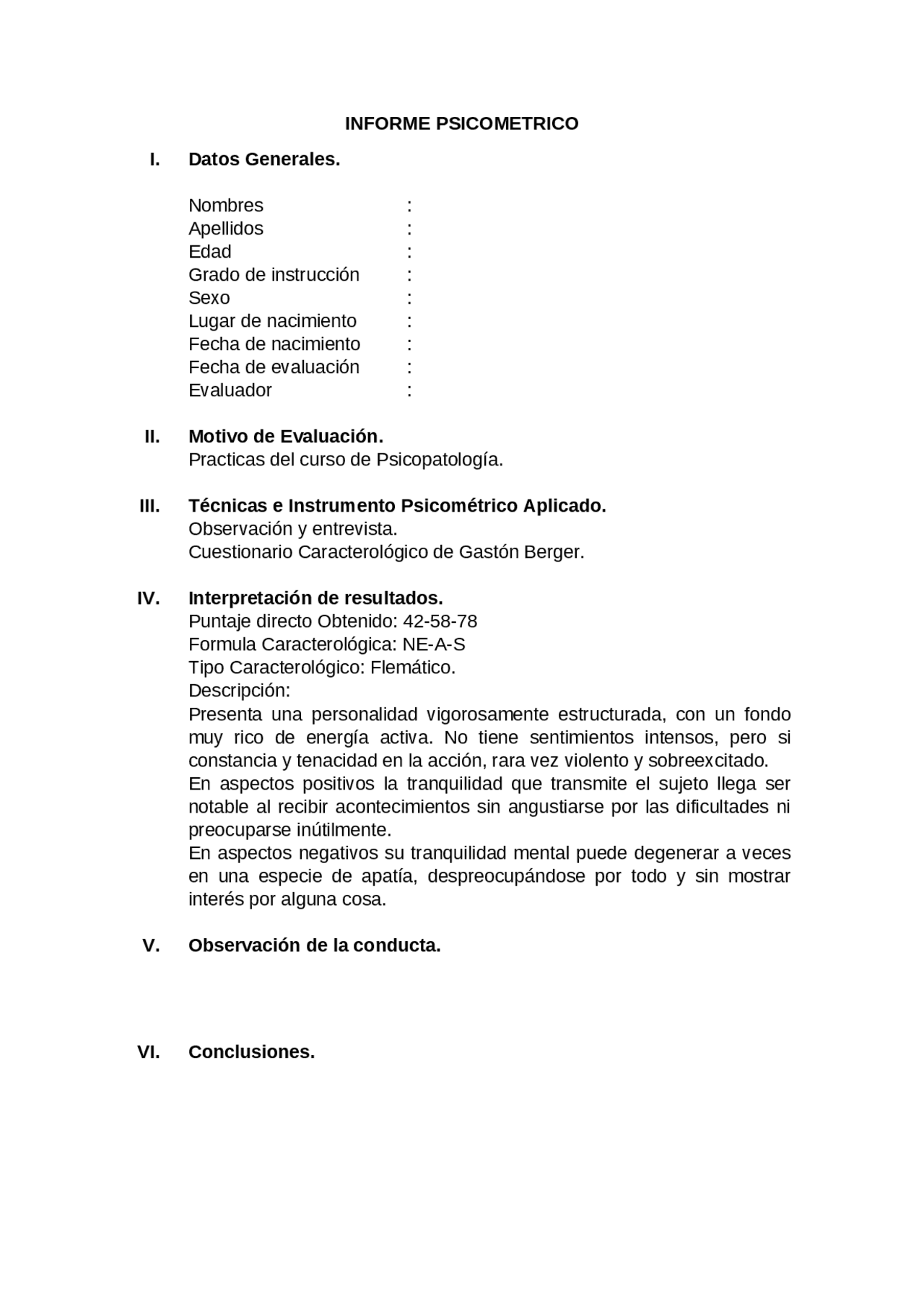 Modelo de Informe Psicologico - Docsity