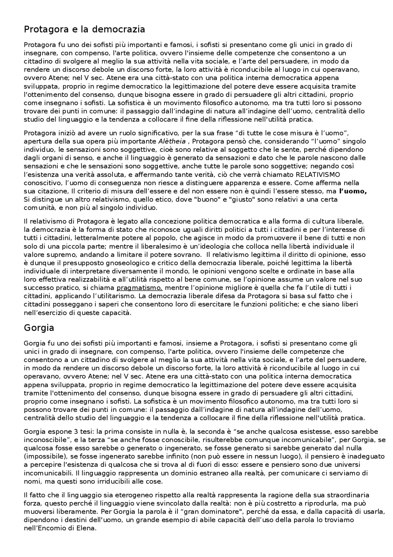 Testo Scritto Sofisti Temi Di Filosofia Docsity