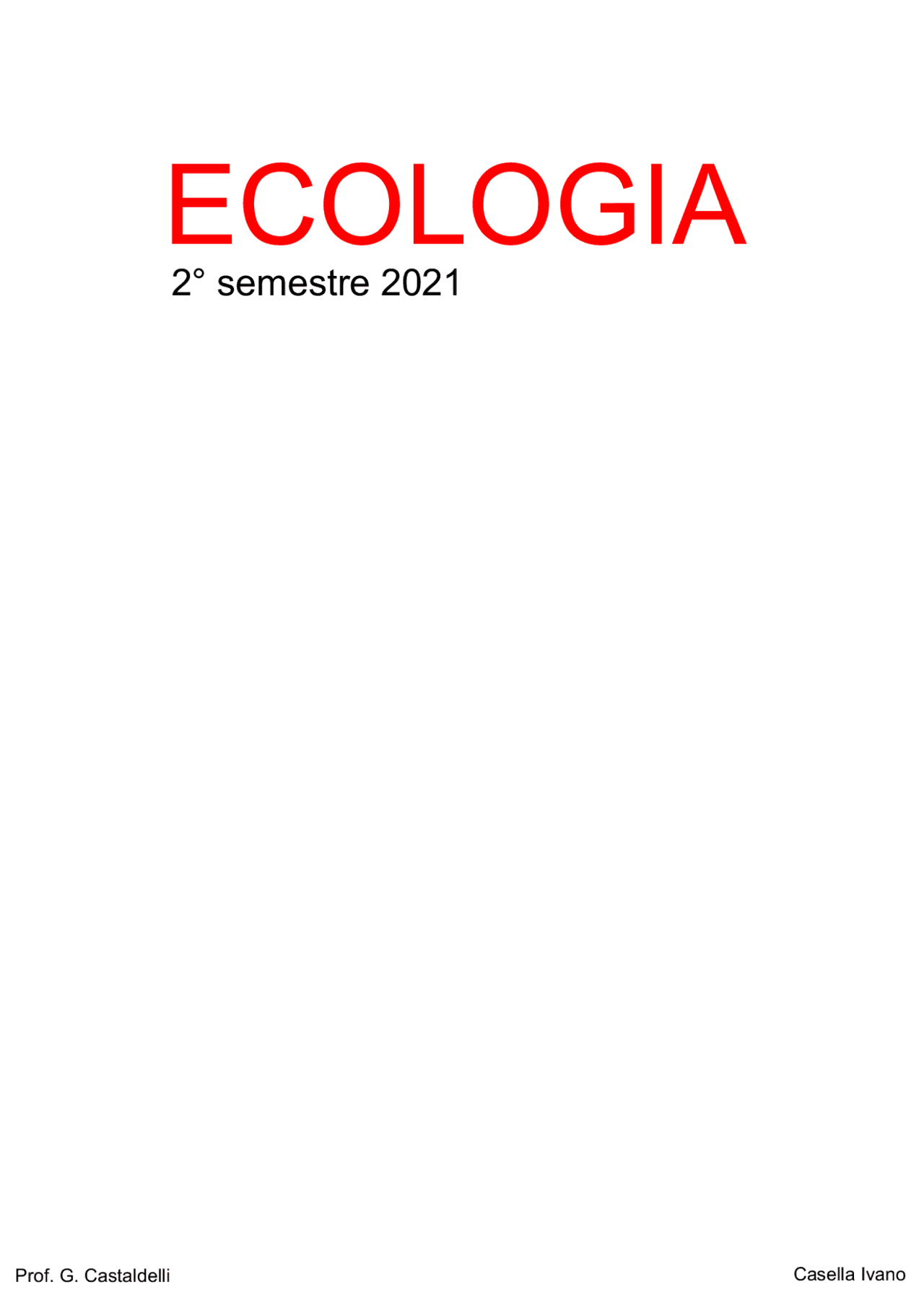 Ecologia Per Scienze Biologiche Docsity