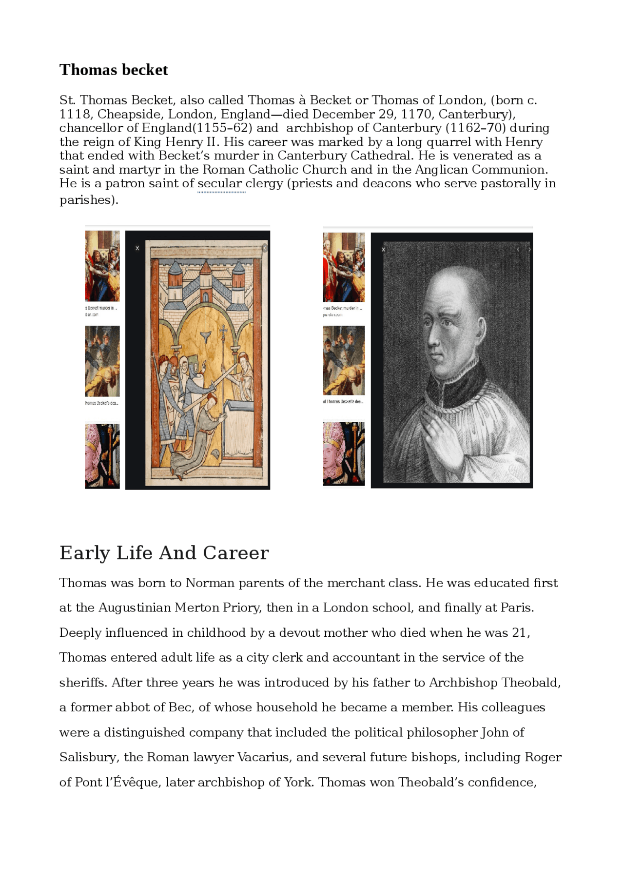Thomas Becket Vita In Inglese Docsity