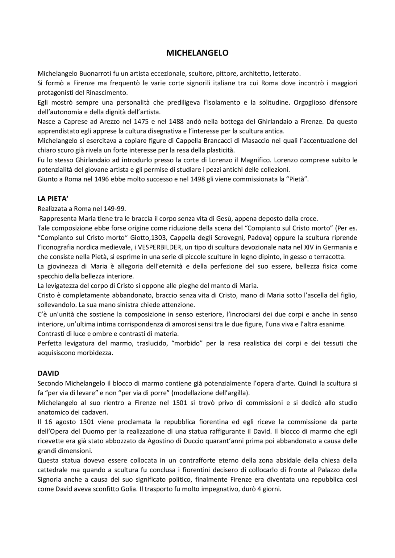 Michelangelo Buonarroti Docsity