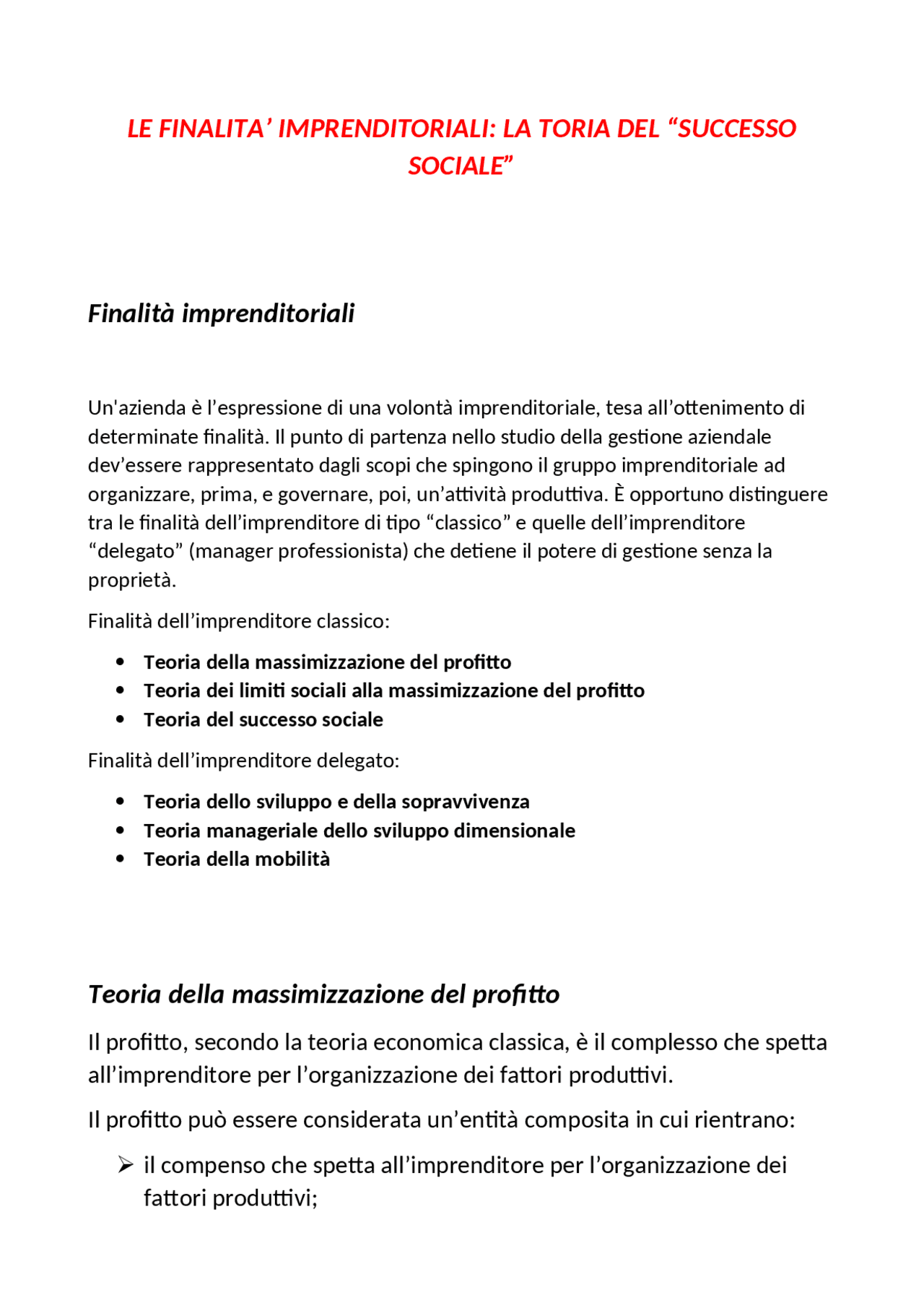 Le Finalità Imprenditoriali Docsity