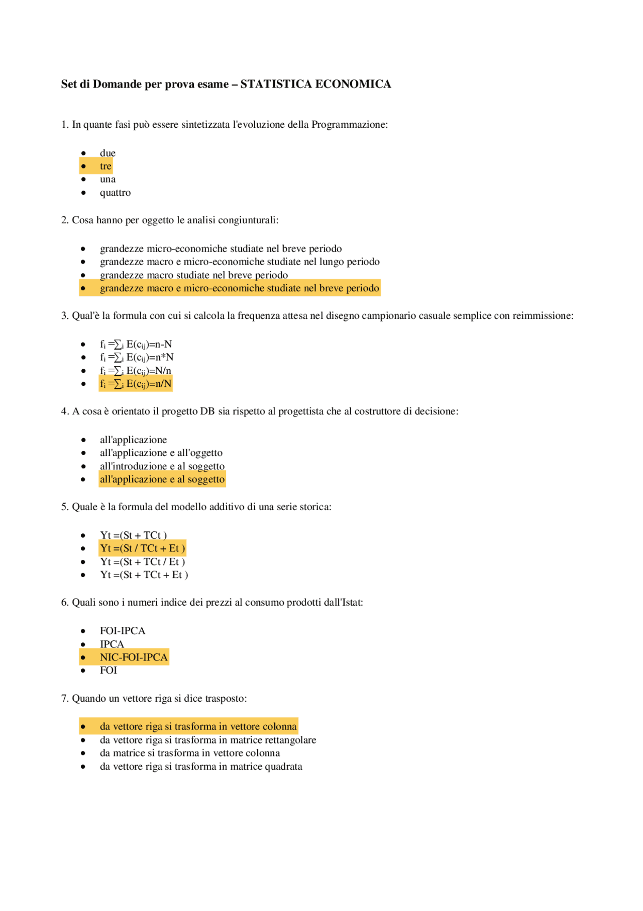 Paniere Statistica Economica per master a-46 e-campus - Docsity