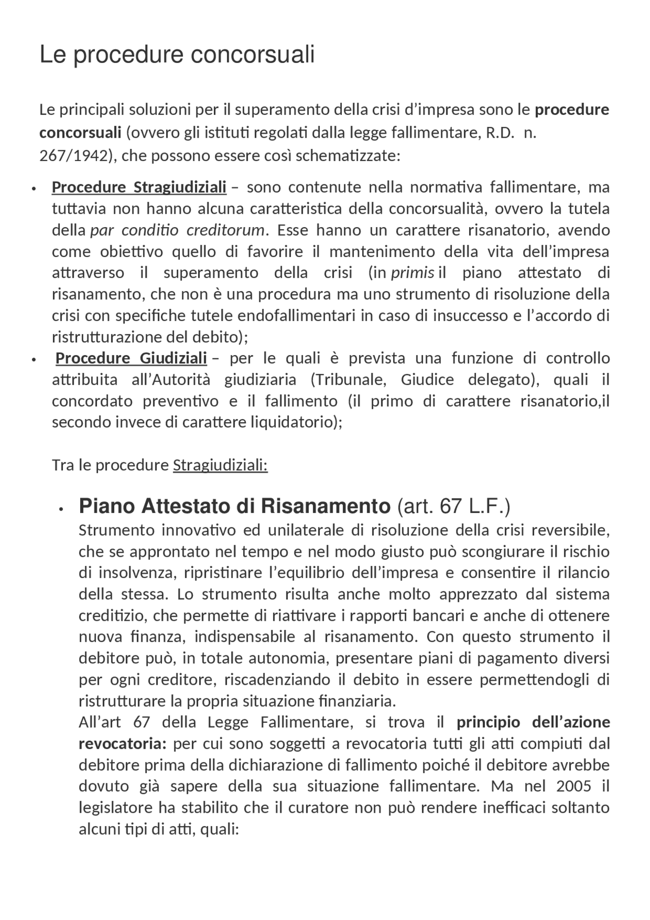 Le Procedure Concorsuali Diritto Commerciale Docsity