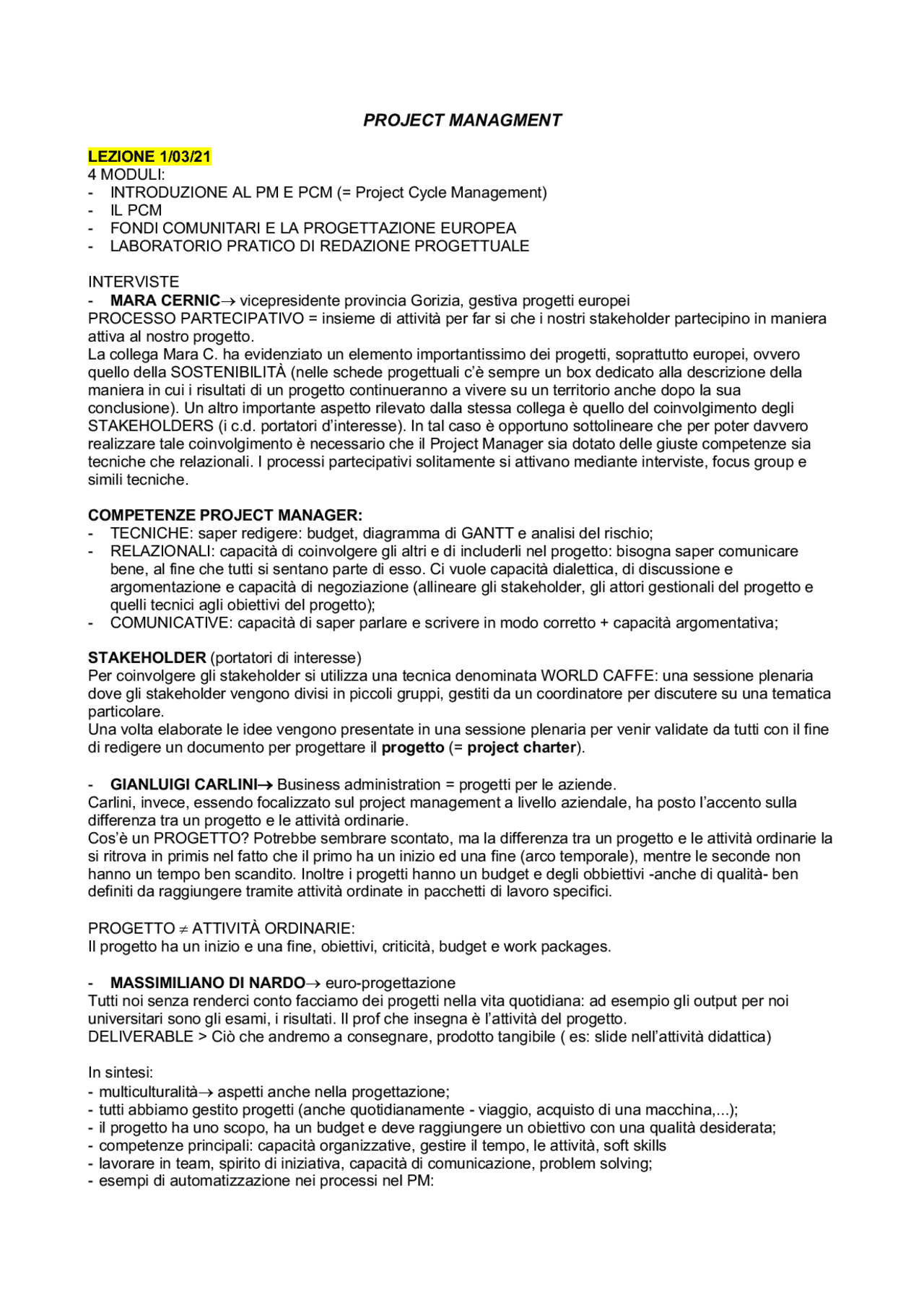 Appunti Project Management Prof Spizzobertok Appunti Di Project