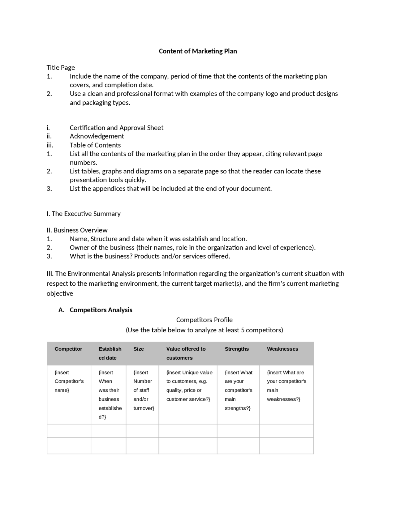 Content of Marketing plan | Study Guides, Projects, Research ...