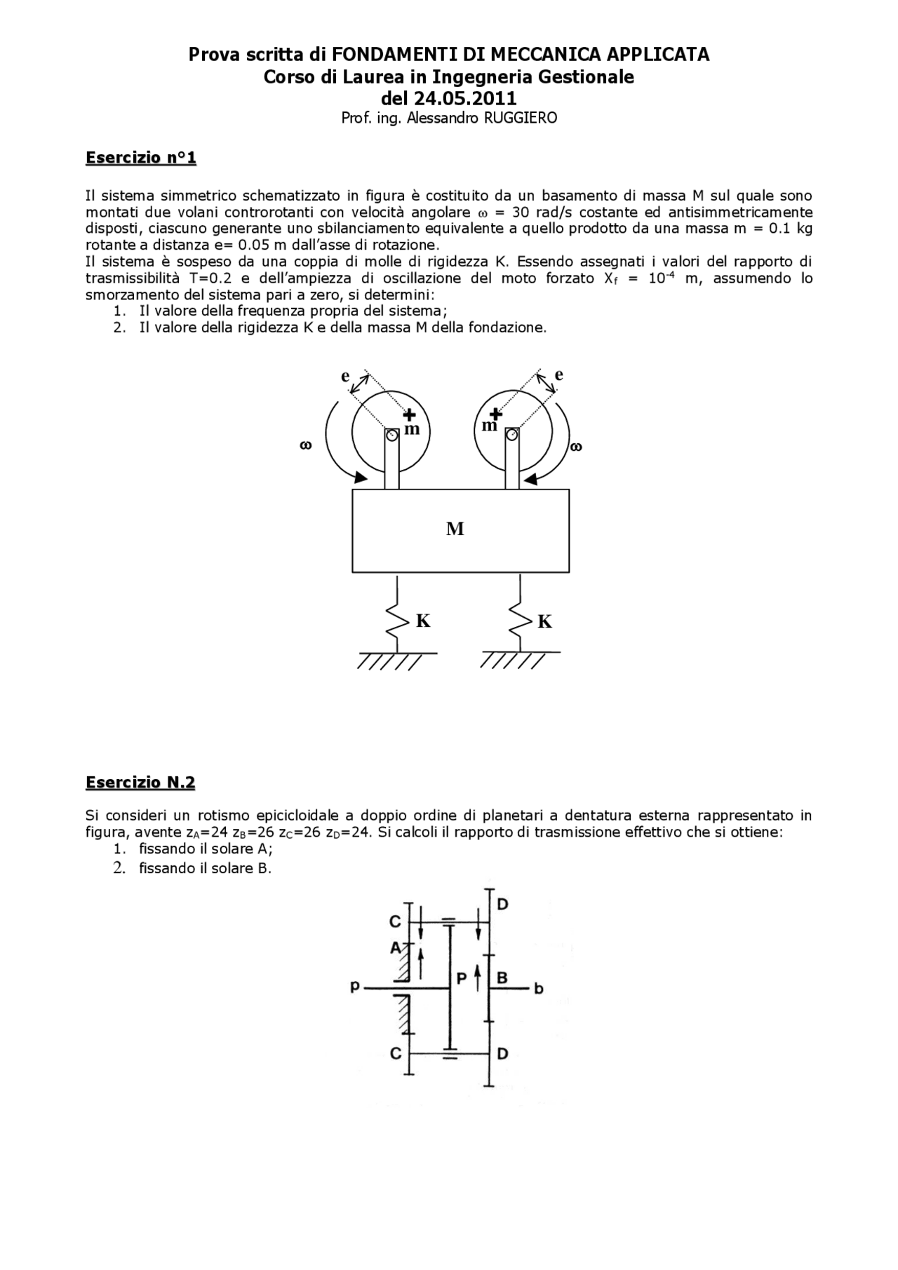 Prove Meccanica Applicata Docsity