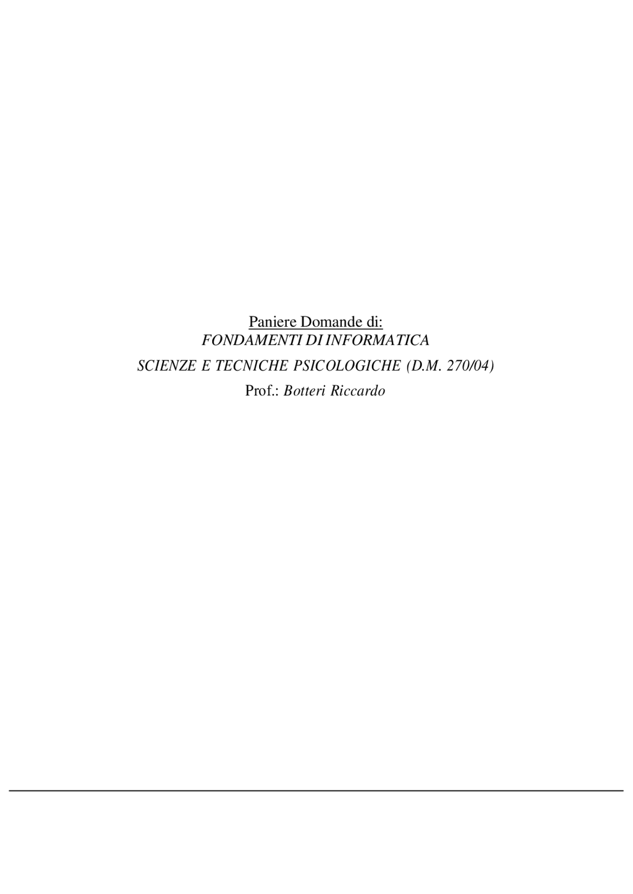 Paniere Domande Chiuse Fondamenti Di Informatica Scienze E Tecniche