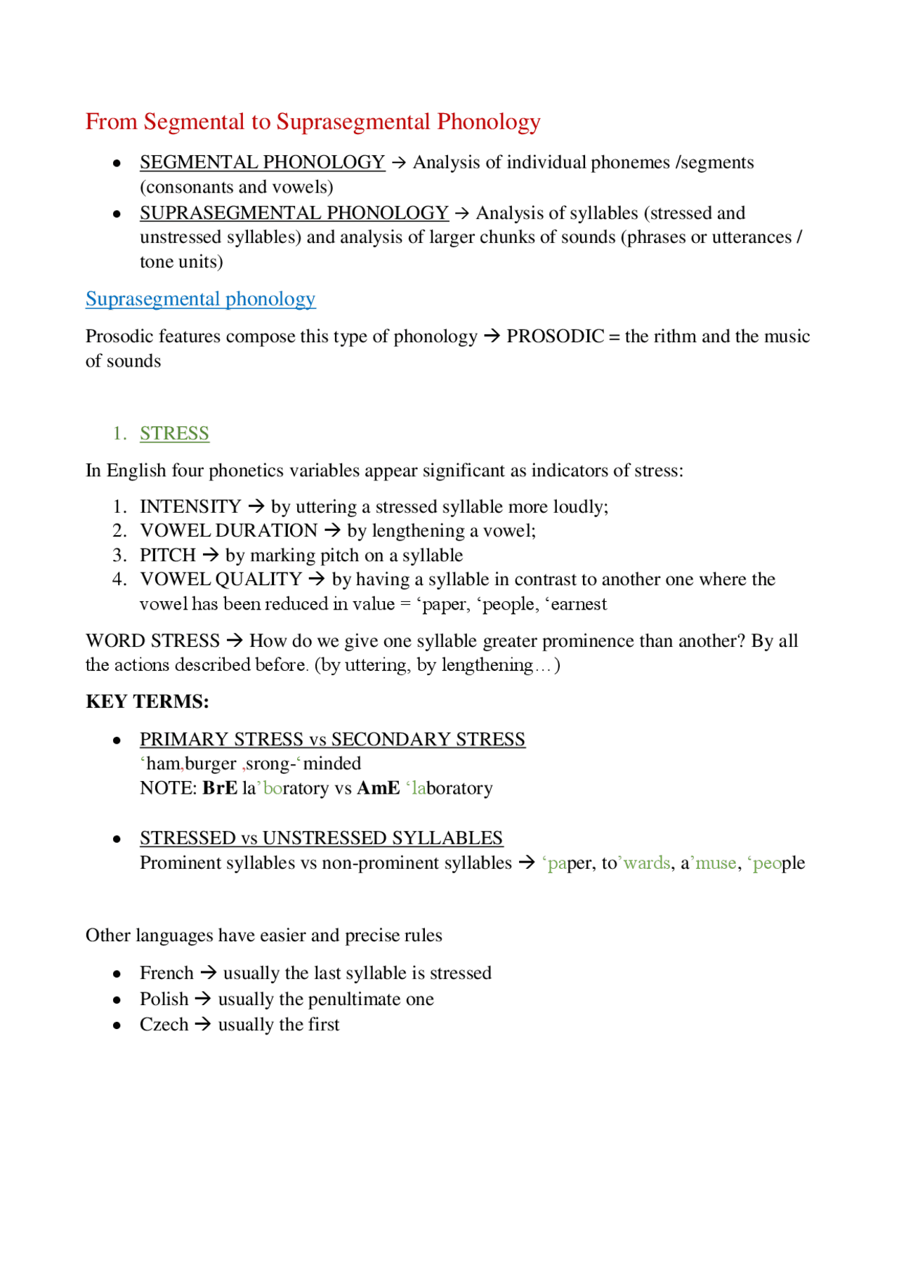 From Segmental to Suprasegmental Phonology - Docsity