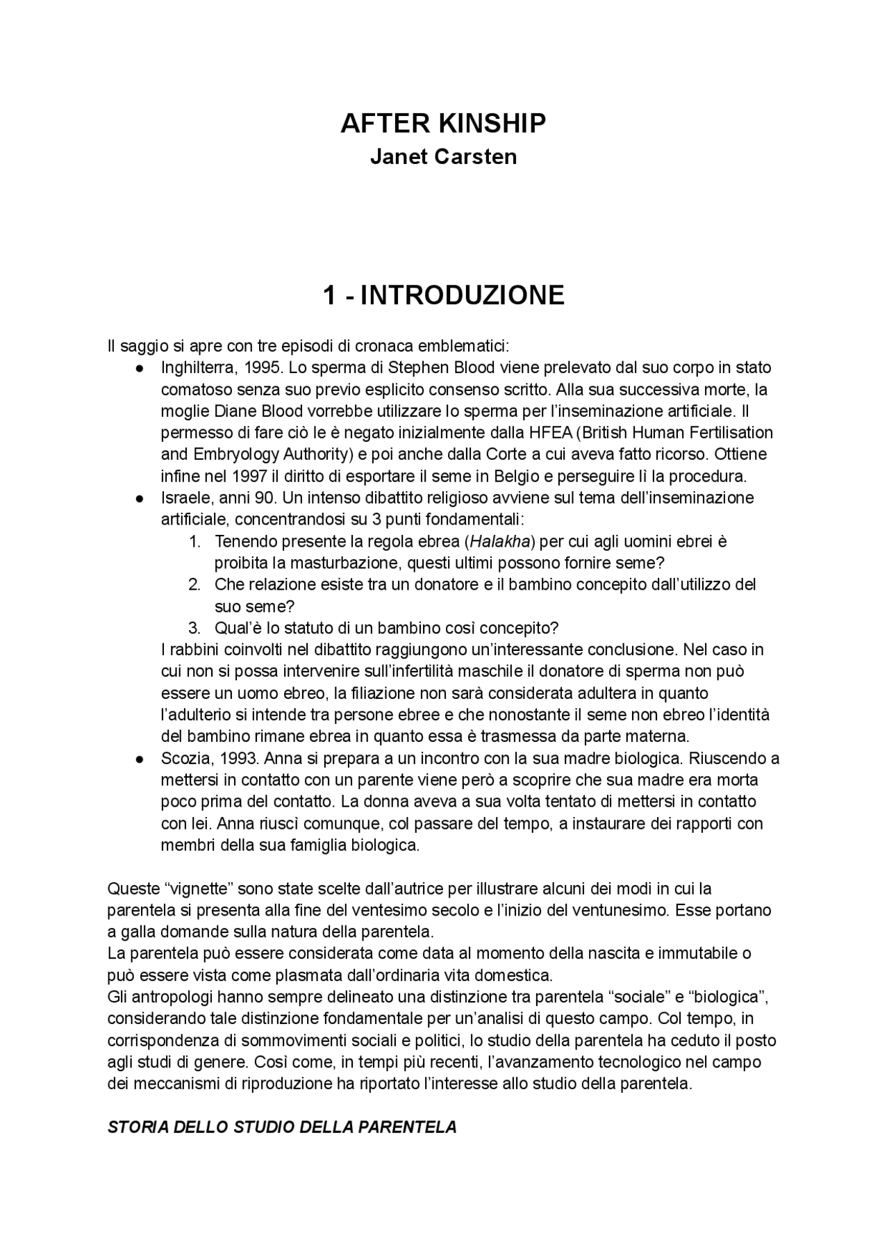 "After kinship" di Janet Carsten | Sintesi del corso di Antropologia ...