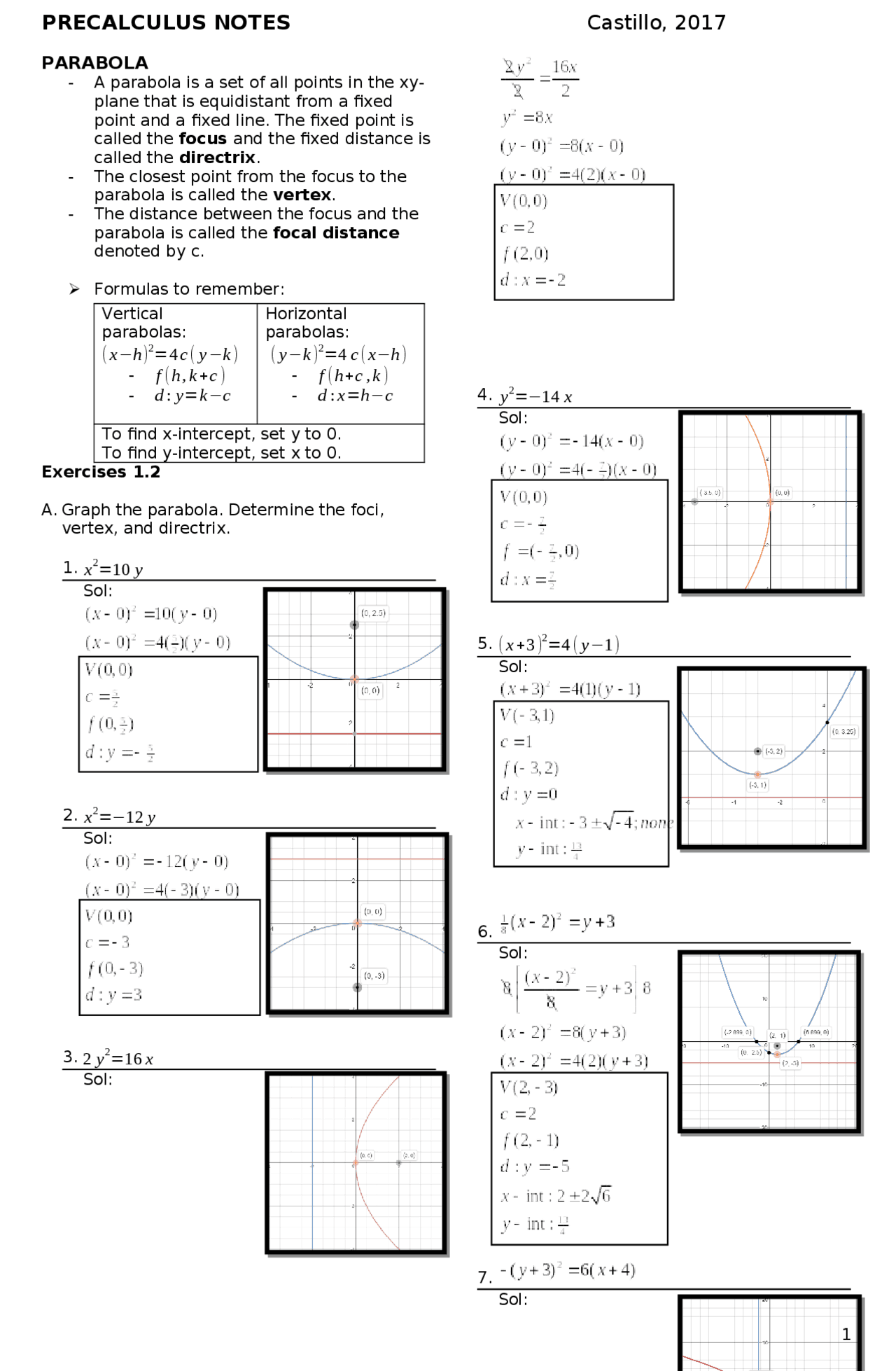 Precalculus Notes Castillo Docsity