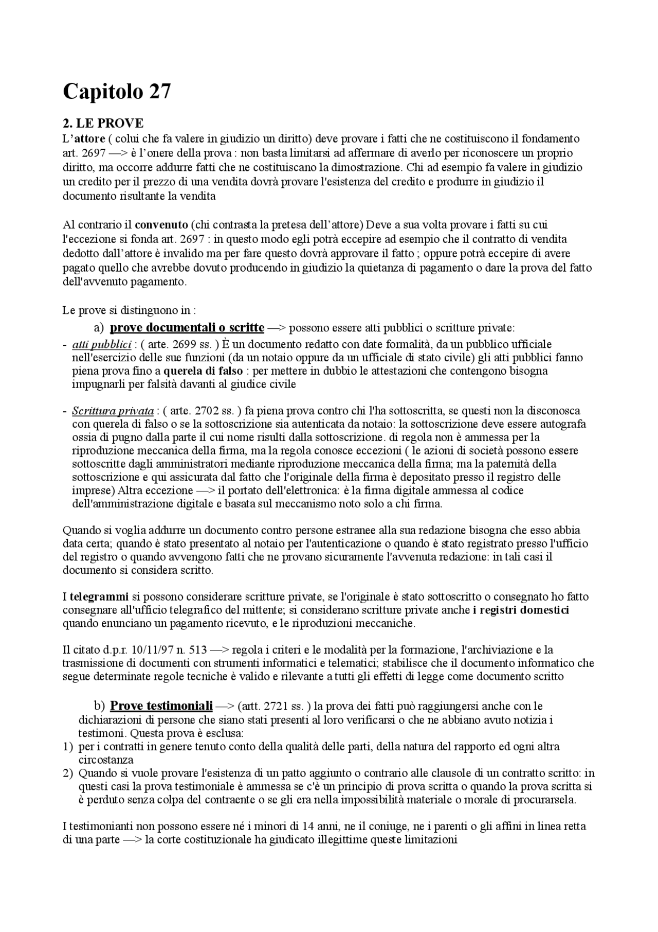 Le Prove Diritto Privato Cap 27 Galgano Docsity