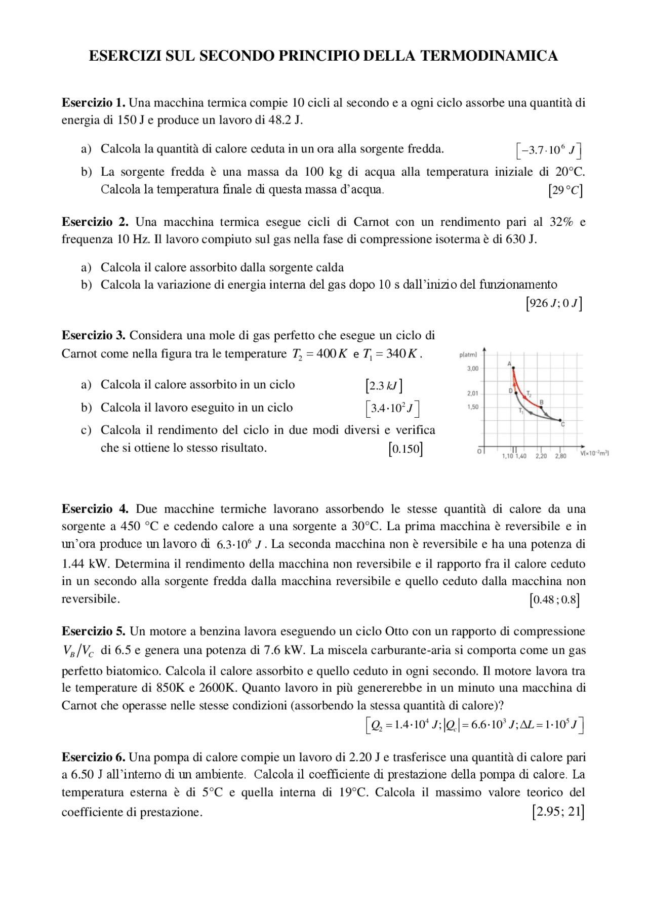 ESERCIZI SUL SECONDO PRINCIPIO DELLA TERMODINAMICA | Esercizi di Fisica ...