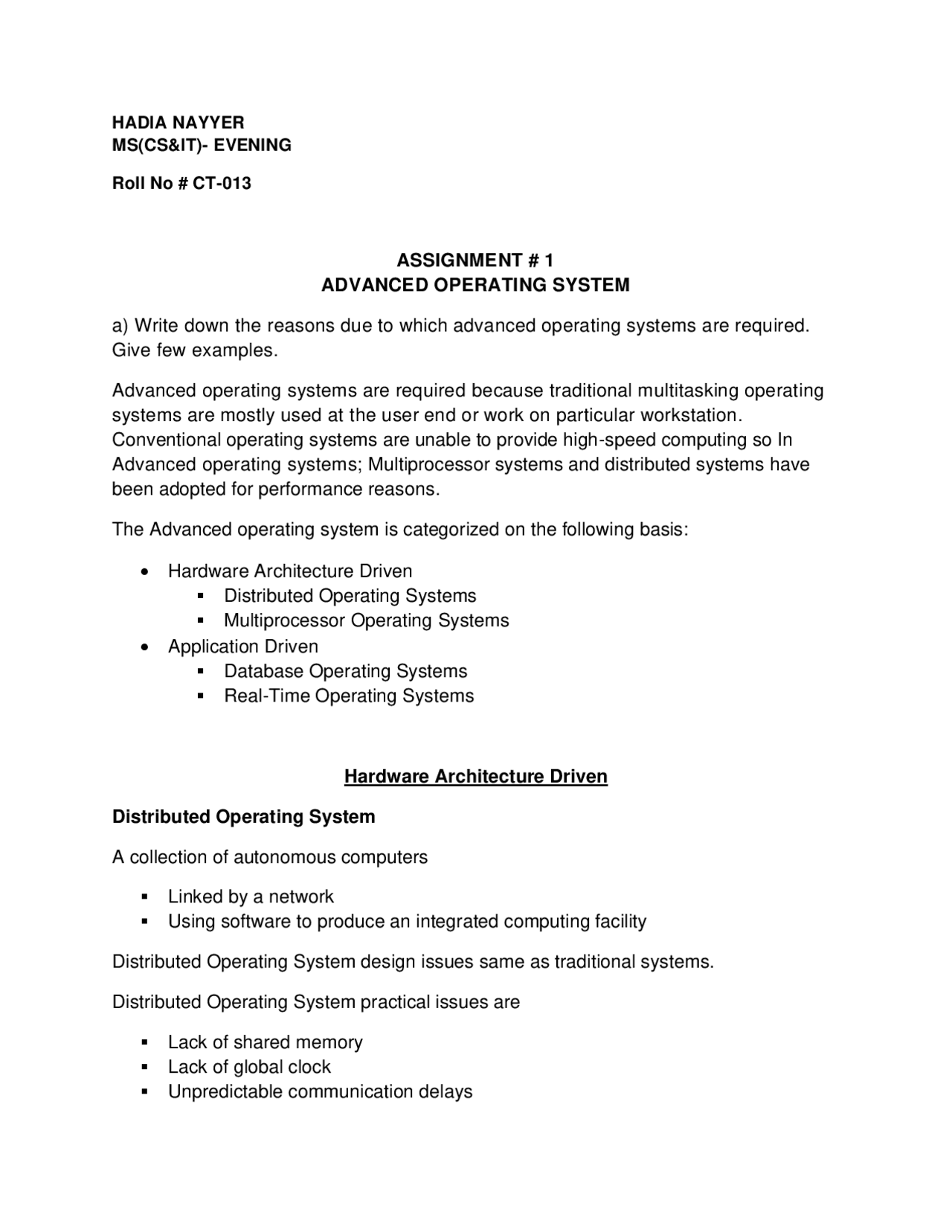 Advanced Operating System Docsity