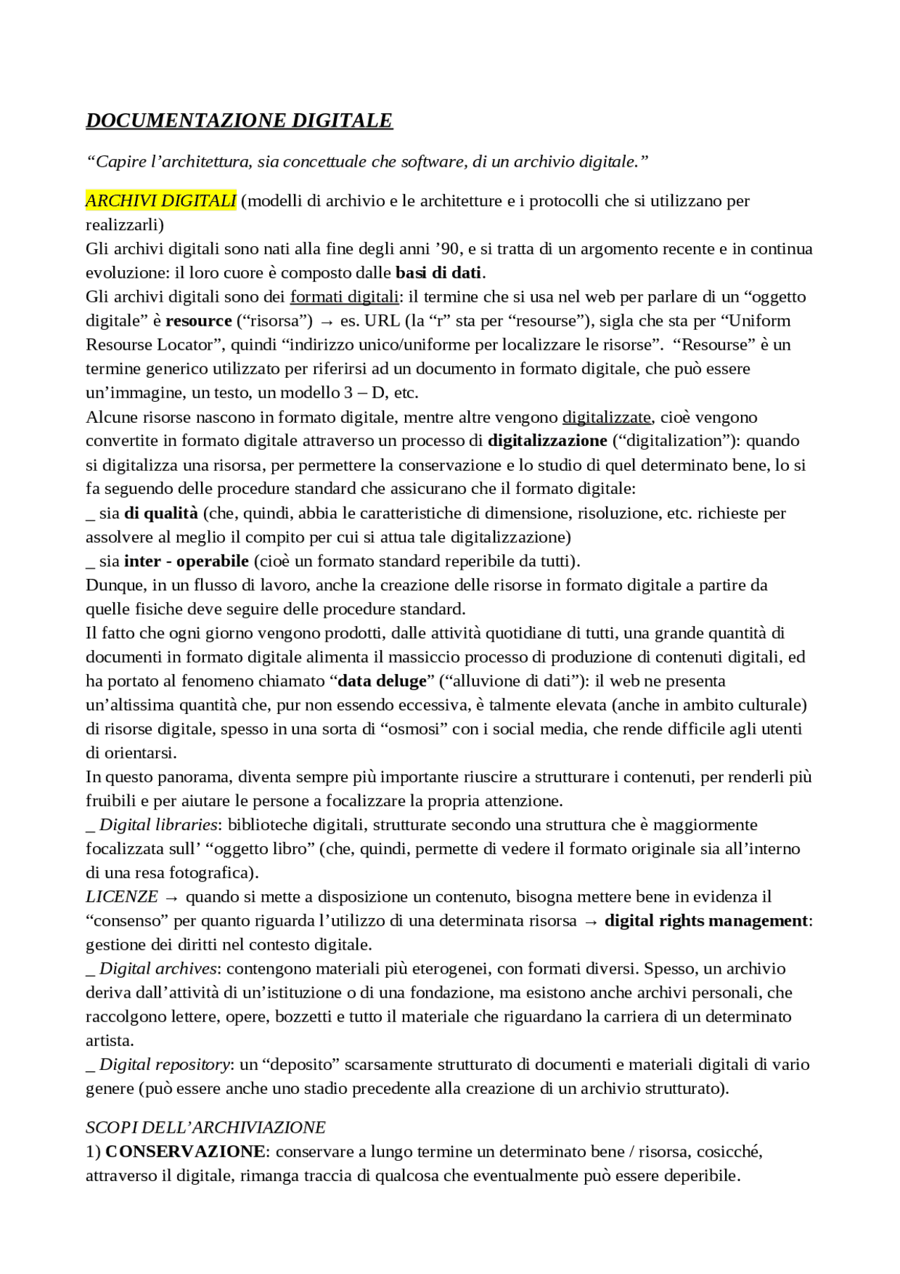 Appunti Documentazione Digitale, aa. 2020/2021 (prof.ssa Damiano ...